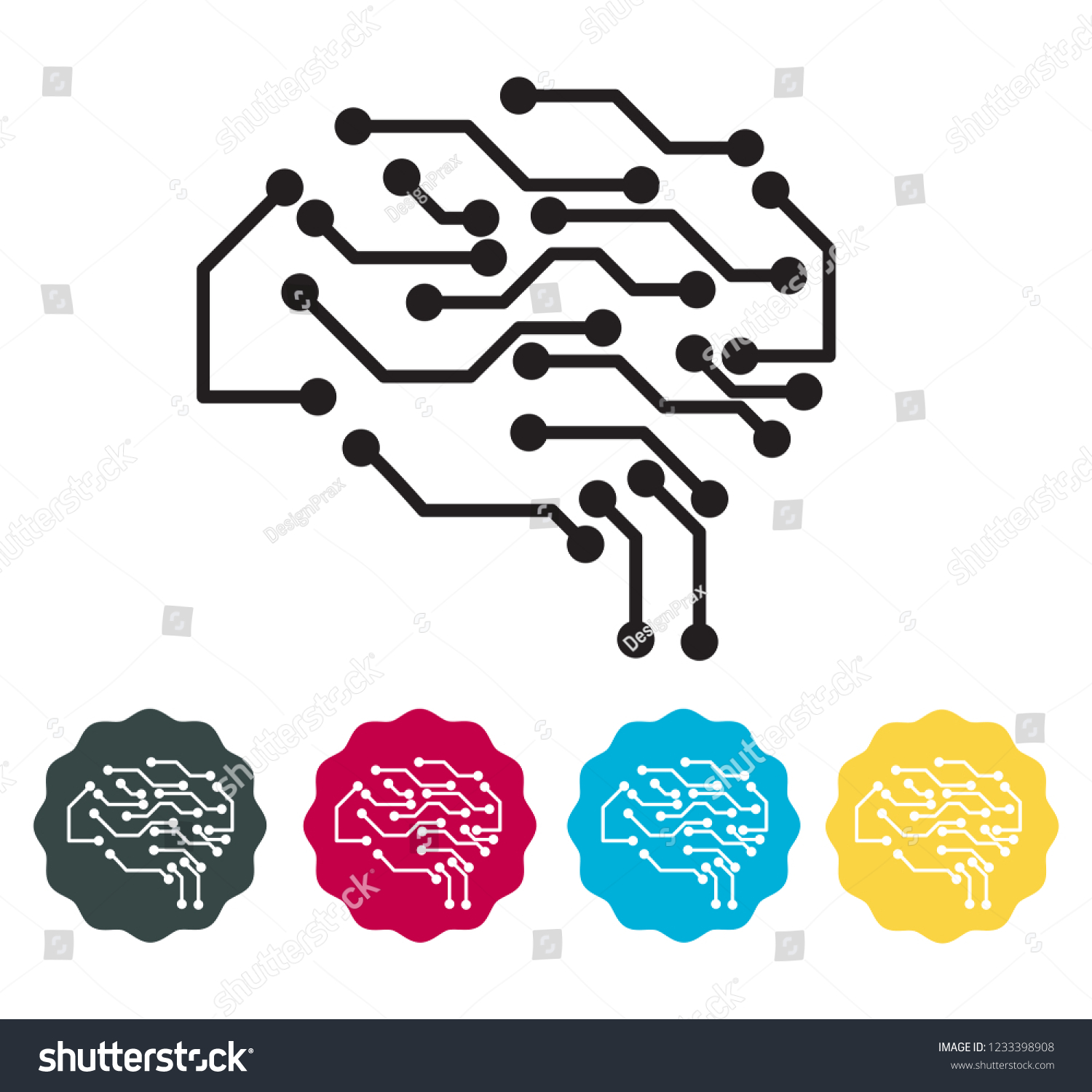 Artificial Intelligence Brain Electronic Circuit Icon 스톡 벡터(로열티 프리 ...