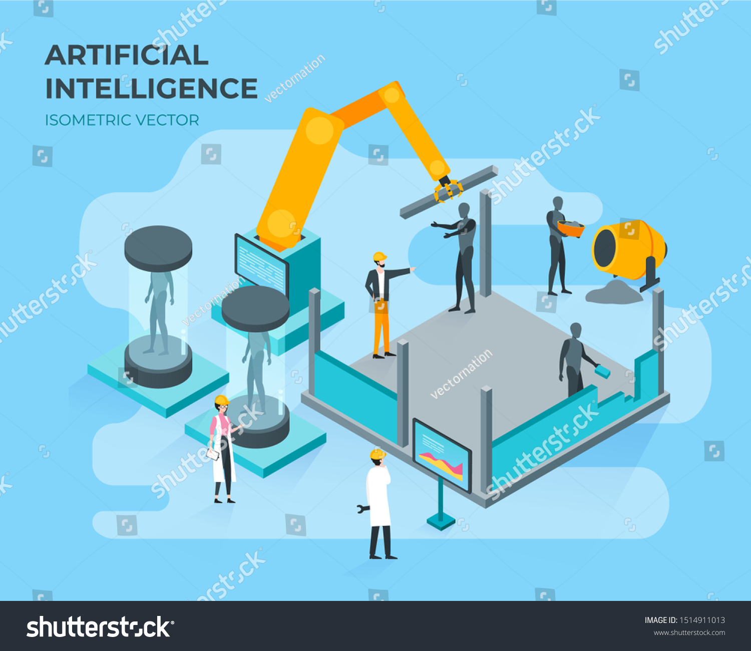 Artificial Intelligence Human Robot Working Together: stockvector ...
