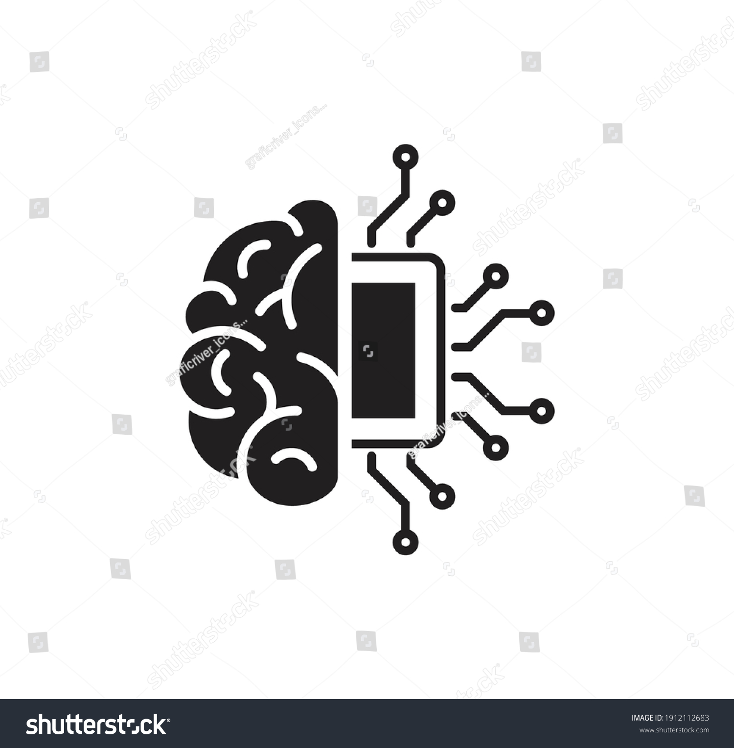 Artificial Intelligence Icon Machine Learning Brain Stock Vector ...