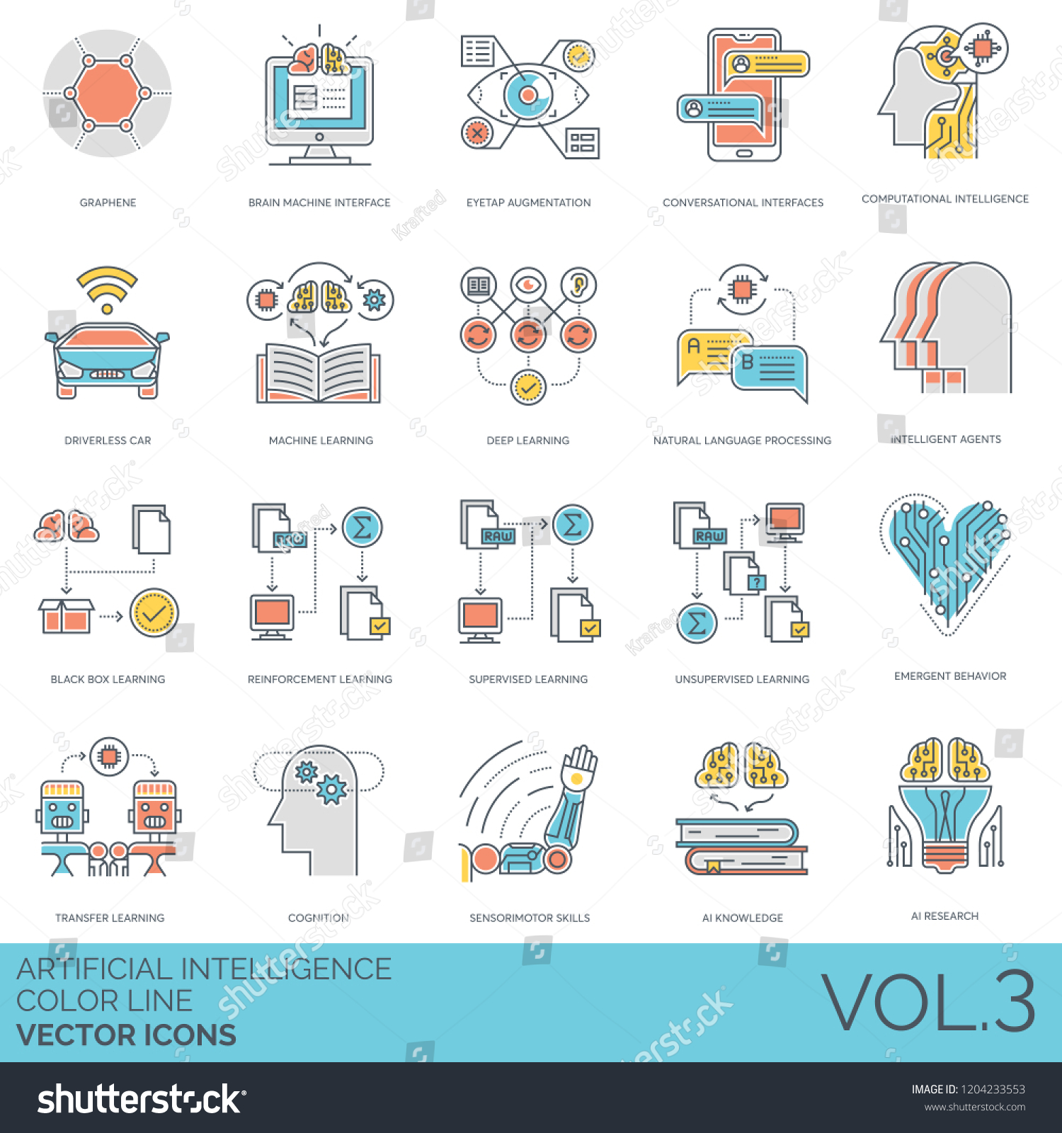 Artificial Intelligence Icons Including Graphene Brain Stock Vector ...