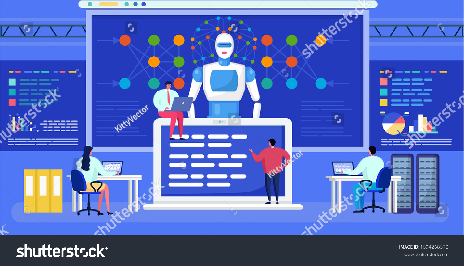 Artificial Intelligence Neural Network Vector Illustration: เวกเตอร์ ...