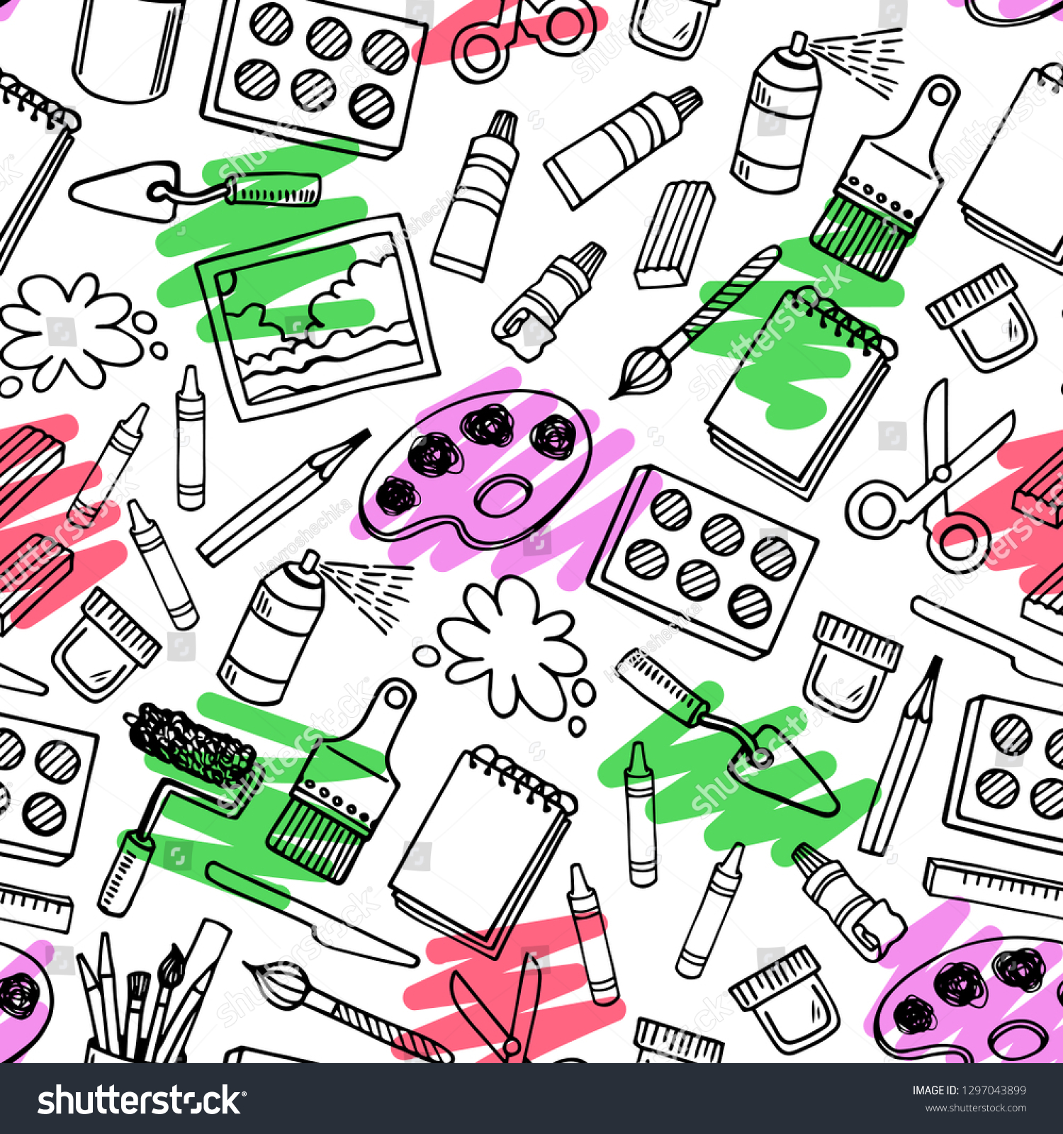 Artist Tools Sketch Vector Color Seamless Stock Vector (Royalty Free ...
