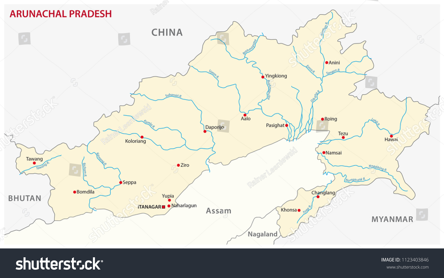 Arunachal Pradesh Vector Map India Stock Vector (Royalty Free ...