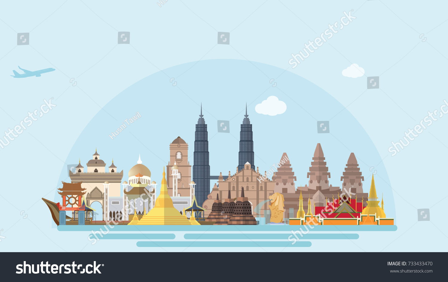 Asean Countries Iconinc Landmarks Stock Vector (Royalty Free) 733433470 ...