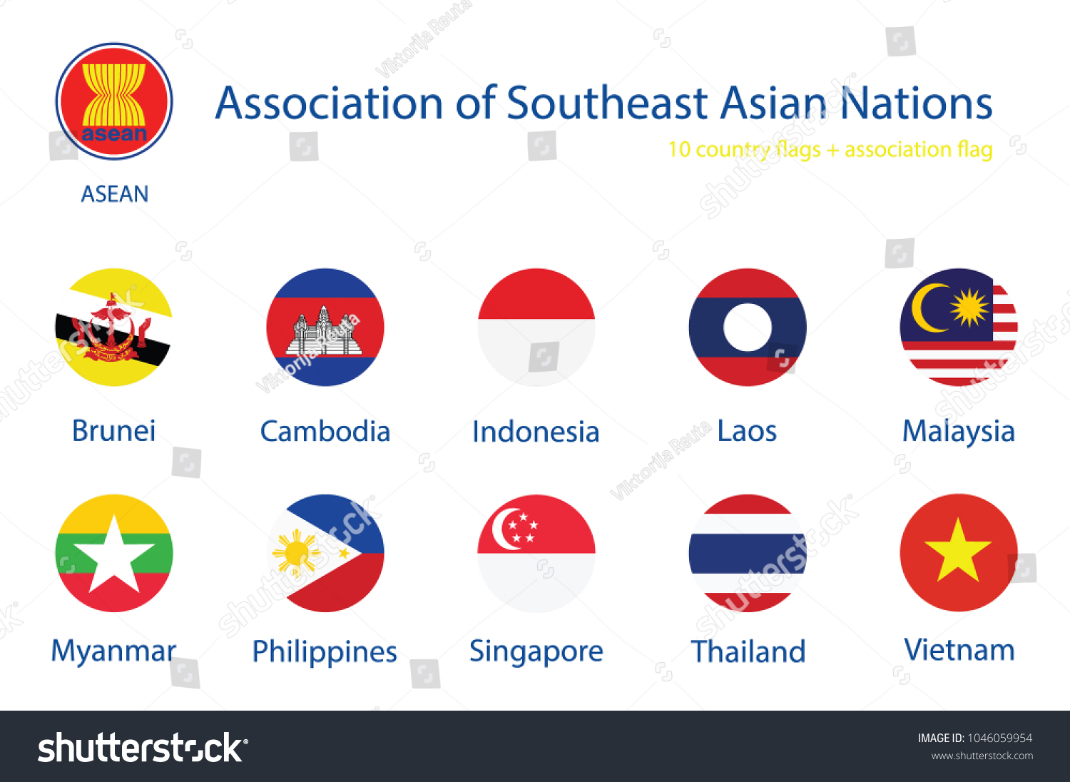Asean Flag Vector Association Southeast Asian Stock Vector Royalty