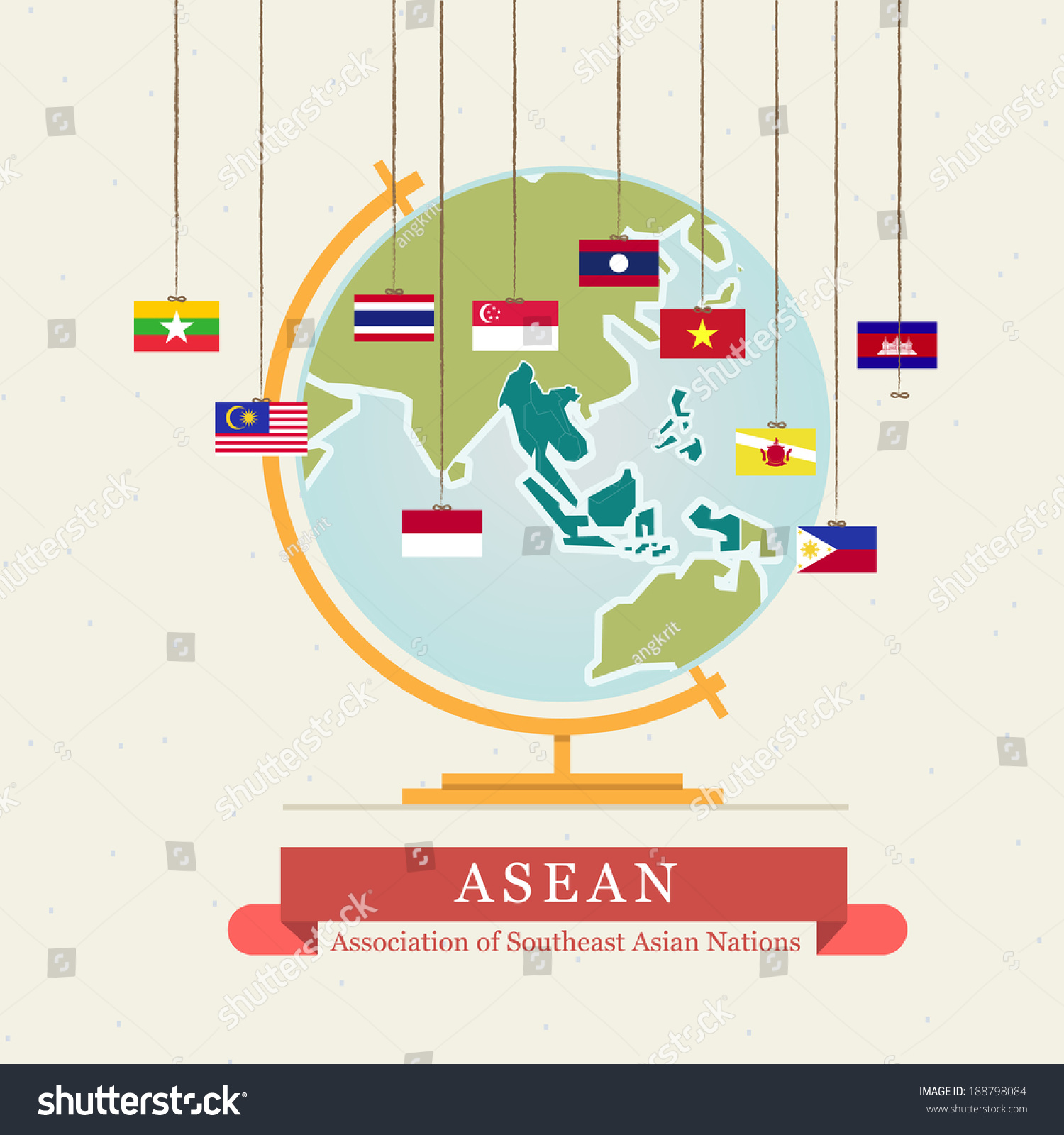 Asean Map Hanging Flags Vector Illustration: Vector có sẵn (miễn phí ...