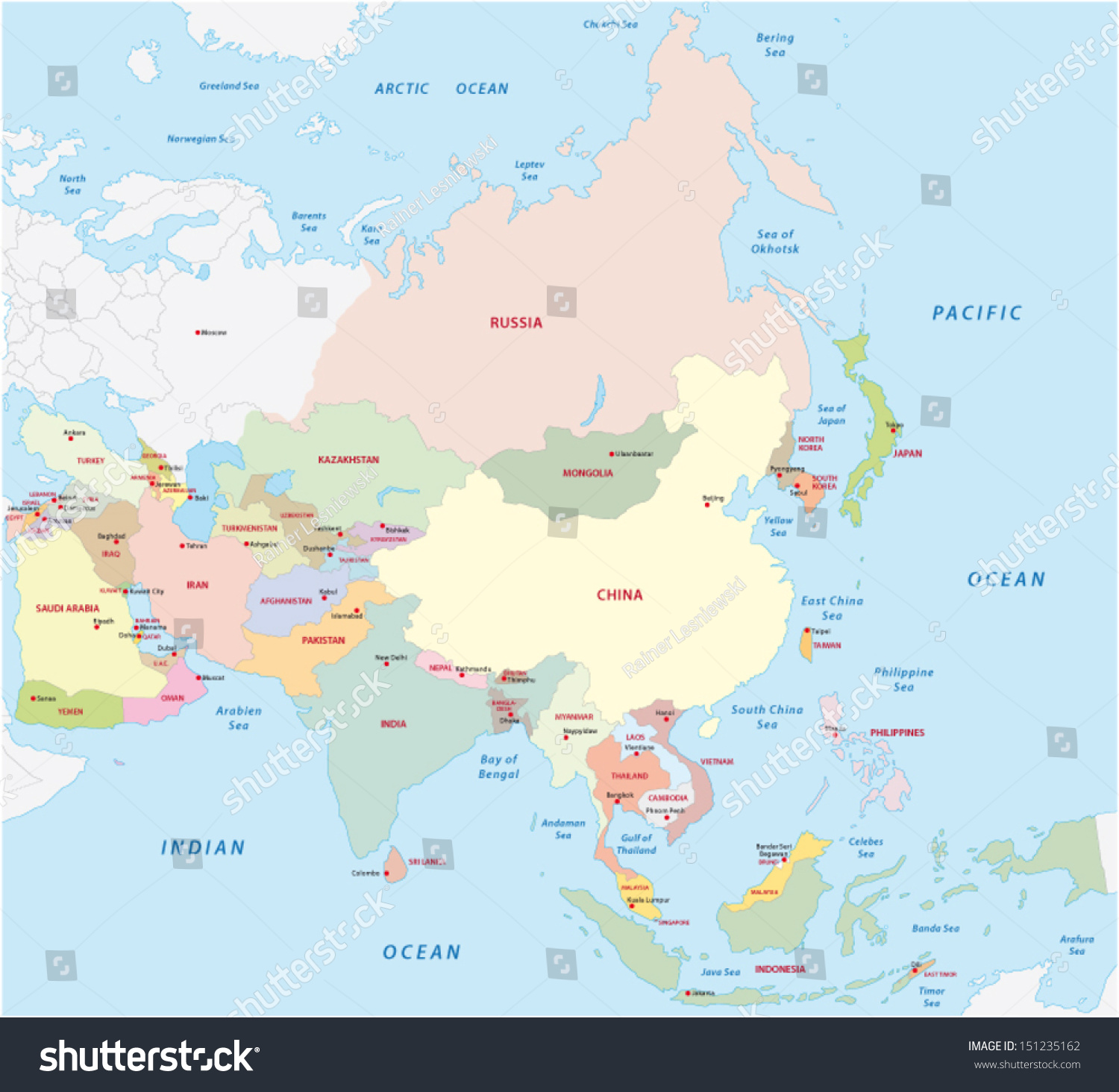 Asia Map Stock Vector (Royalty Free) 151235162