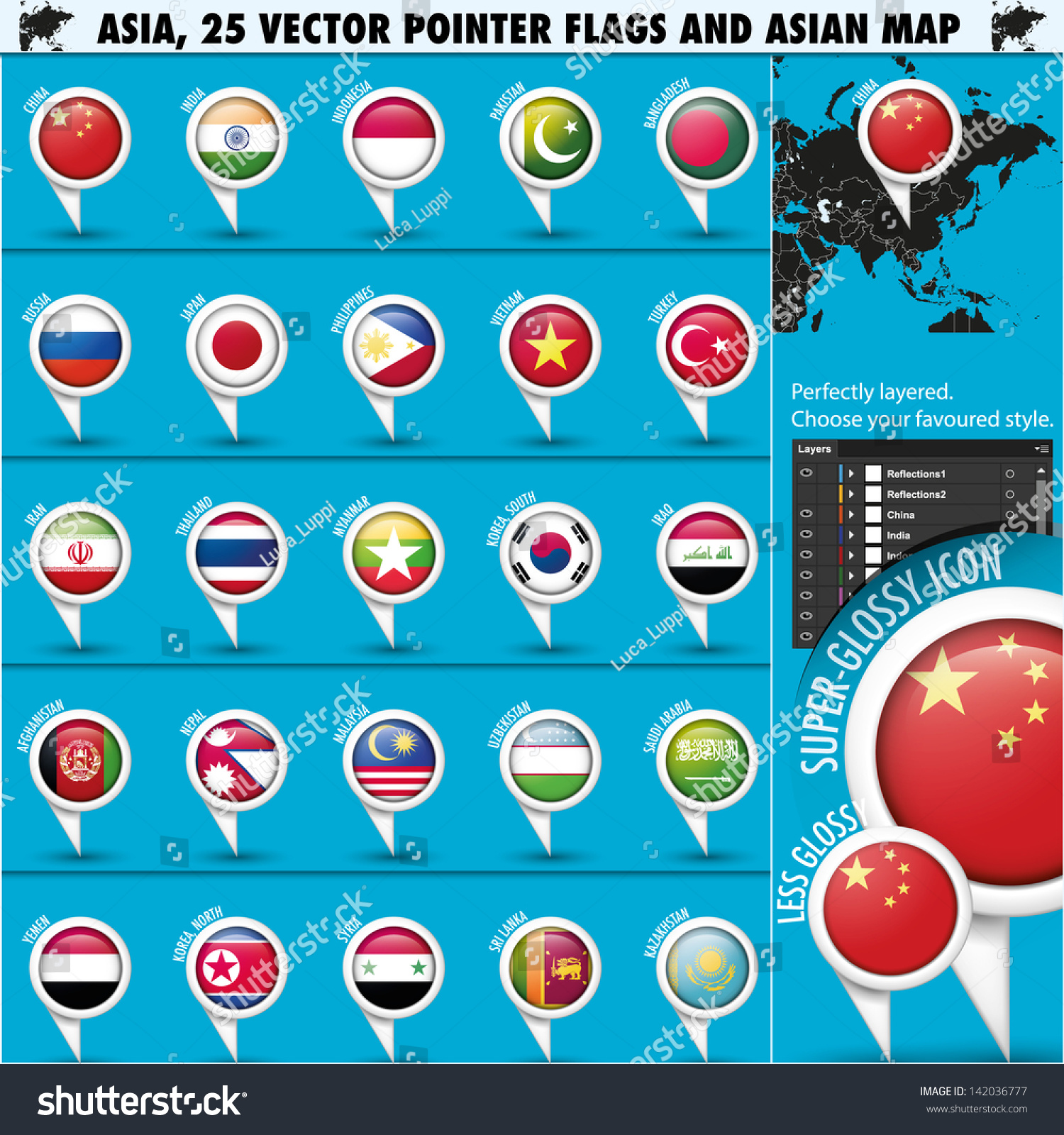 Asia Map Flags Pointer Icons Set1: เวกเตอร์สต็อก (ปลอดค่าลิขสิทธิ์ ...