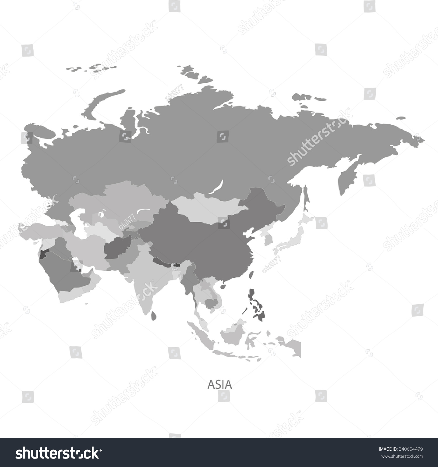 Asia Map Greyscale Illustration Vector : image vectorielle de stock ...