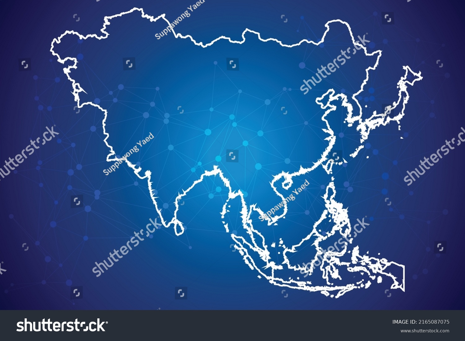 Asia Map Technology Network Connection Background Stock Vector (Royalty ...