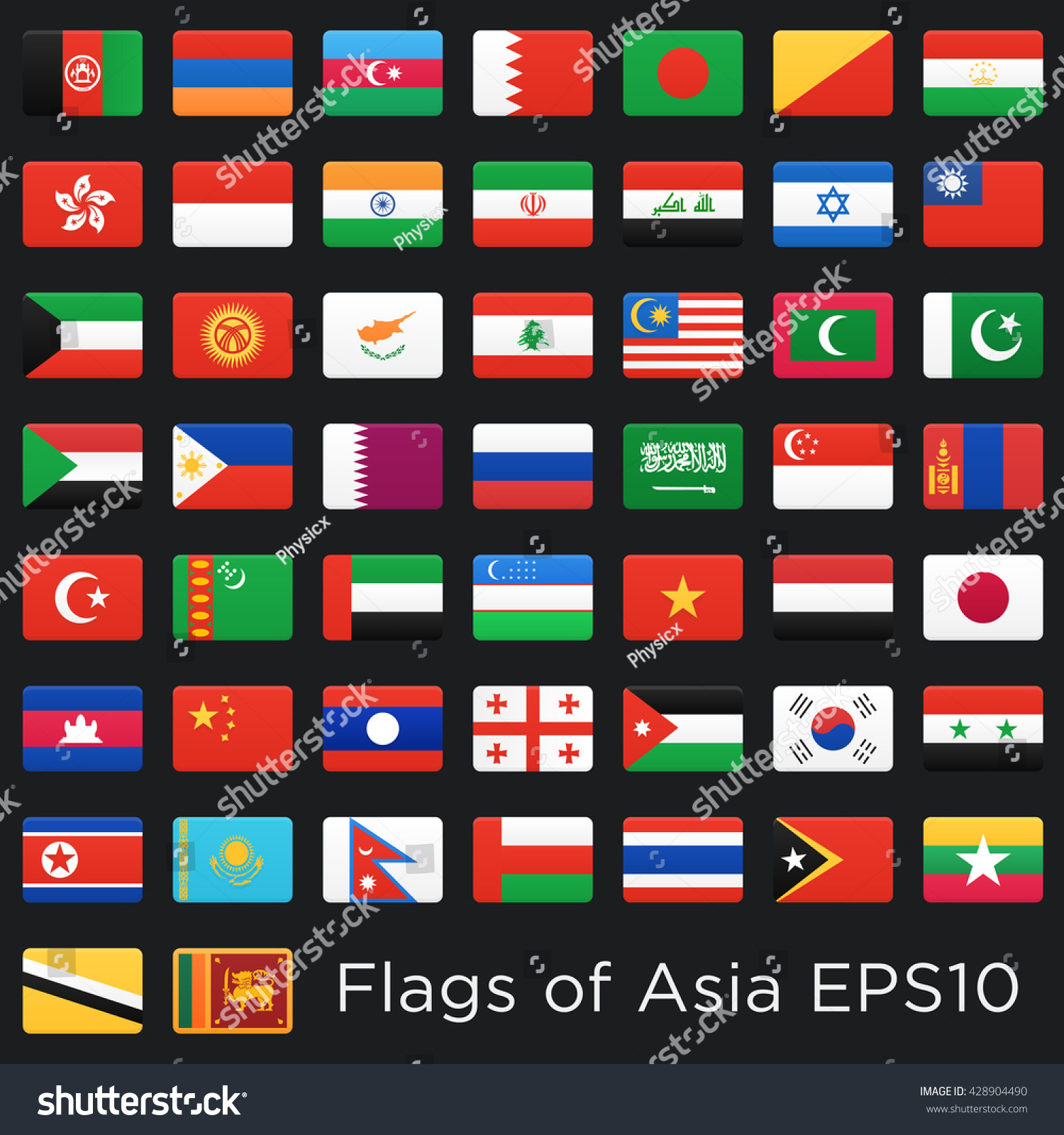 Asian Countries Flags Vector Icons Set Stock Vector (Royalty Free ...