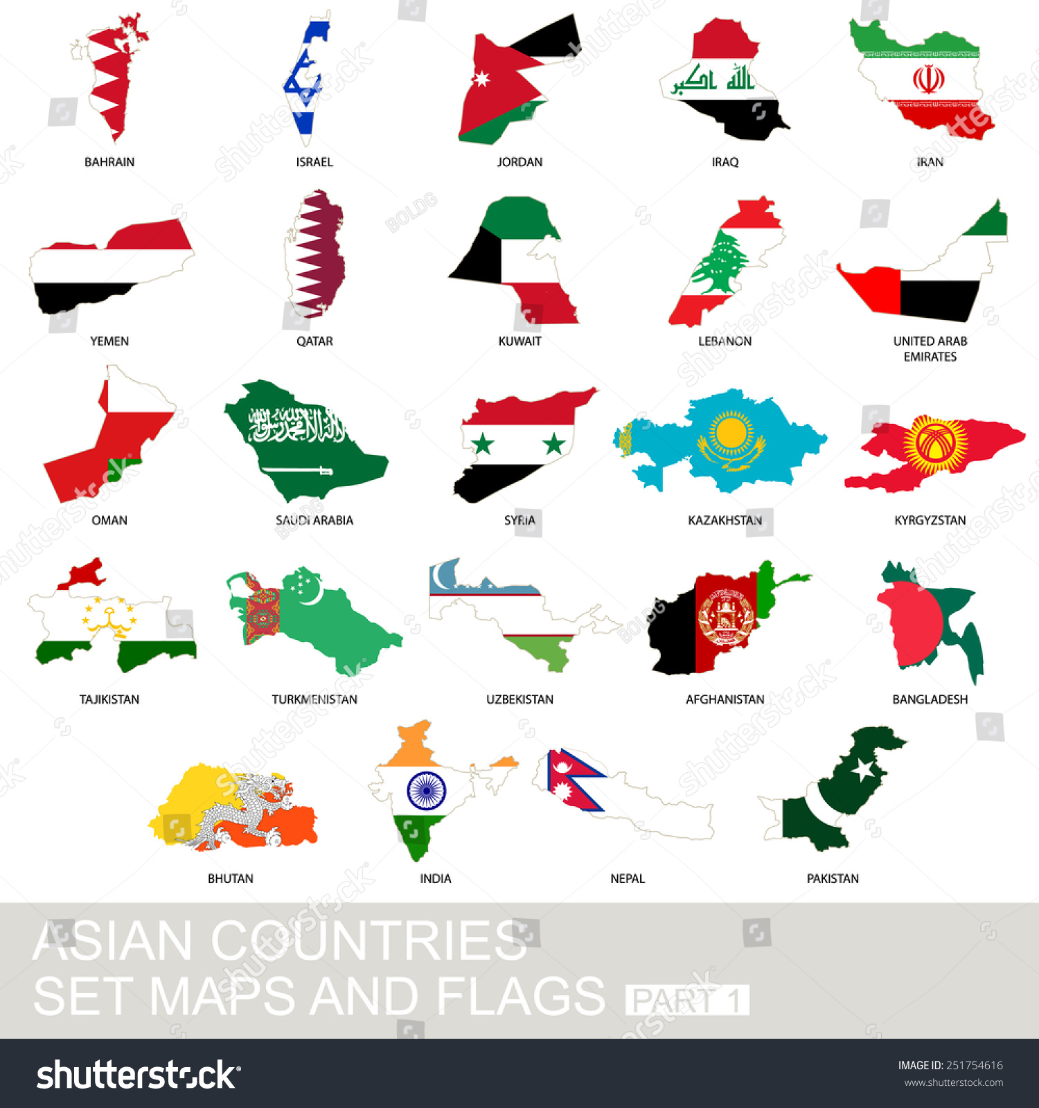 Asian Countries Set Maps Flags Part Stock Vector (Royalty Free) 251754616