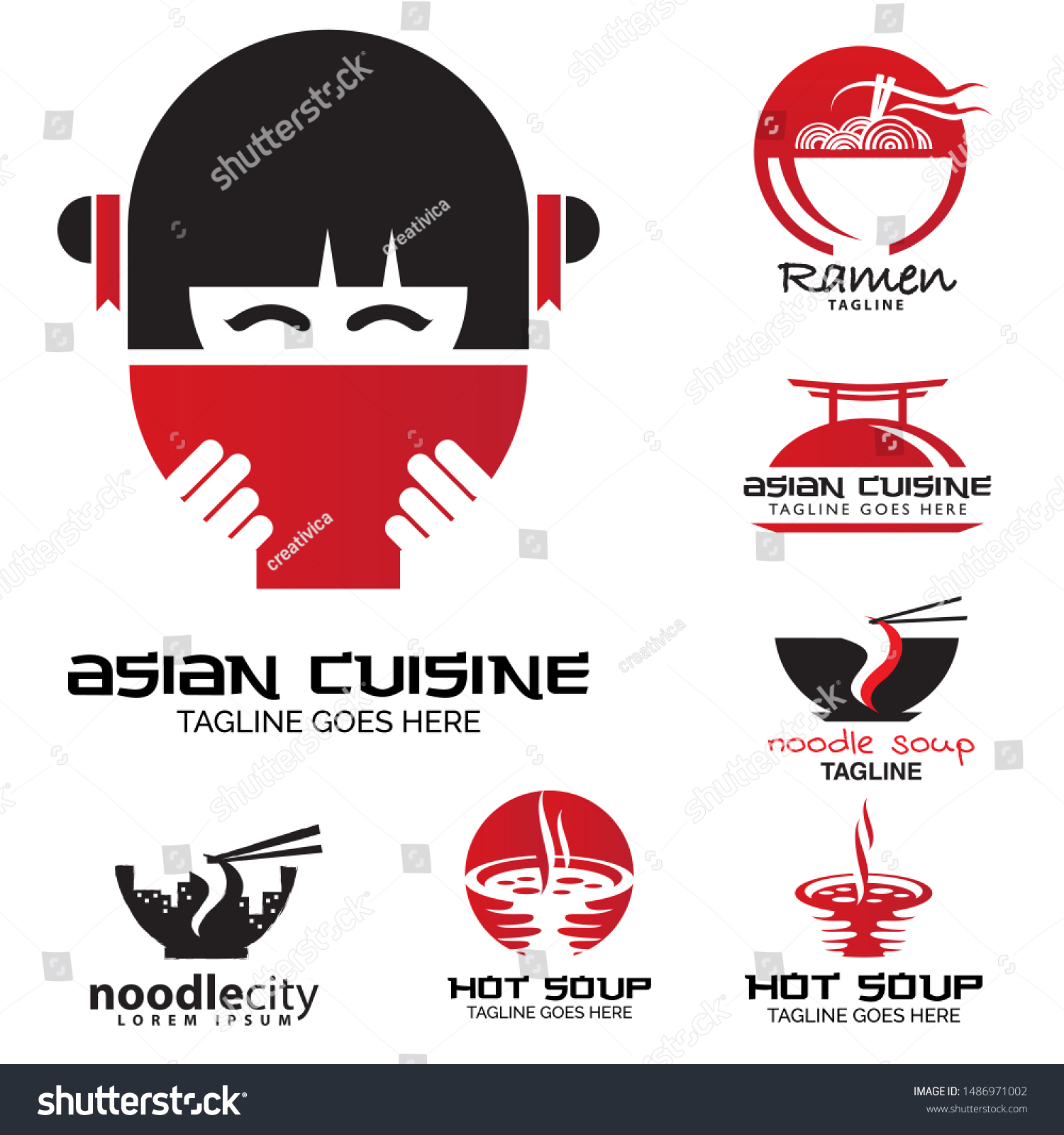 Asian Cuisine Logo Set Vector Stock Vector (Royalty Free) 1486971002 ...