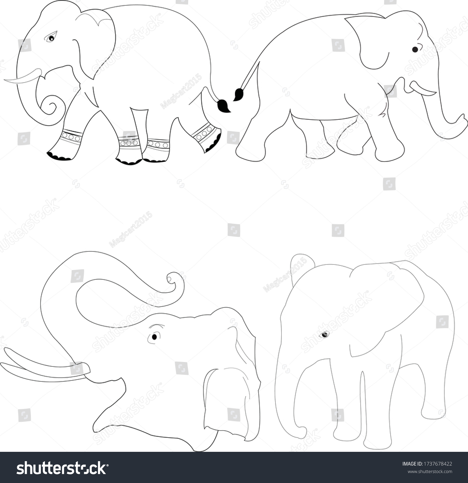 Asian Elephant Vector Template Set Stock Vector (Royalty Free) 1737678422