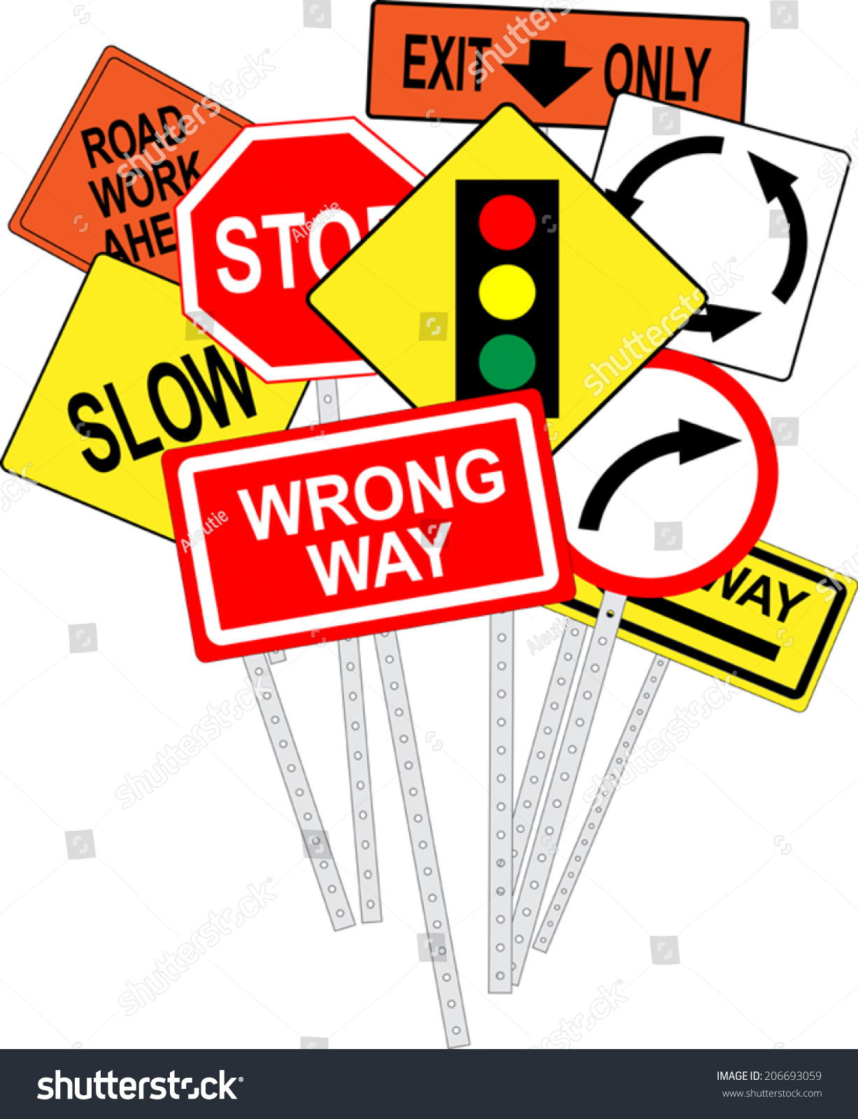 Assorted American Traffic Signs Stock Vector (Royalty Free) 206693059