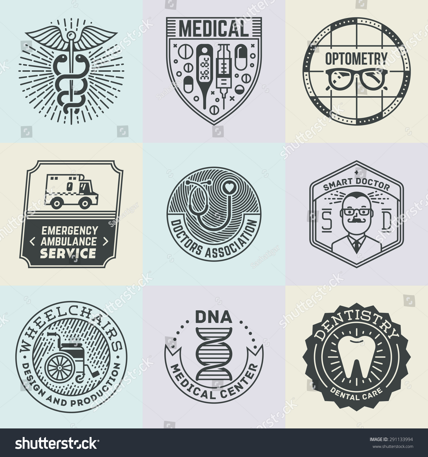 Assorted Medical Insignias Logotypes Template Set Stock Vector (Royalty ...