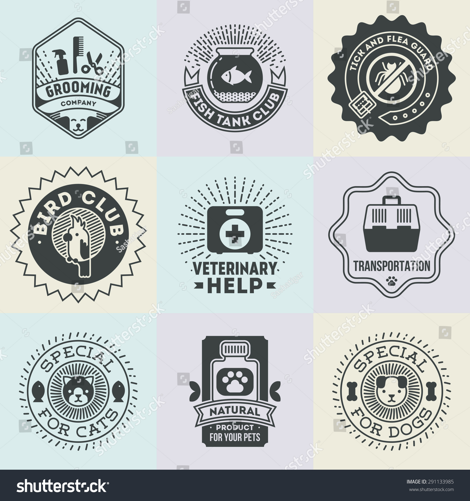 Vektor Stok Assorted Pet Veterinary Insignias Logotypes Template (Tanpa ...