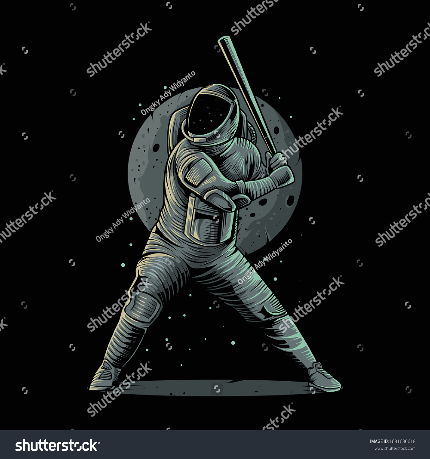 Astronaut Baseball On Space Vector Illustration Stock Vector (Royalty ...