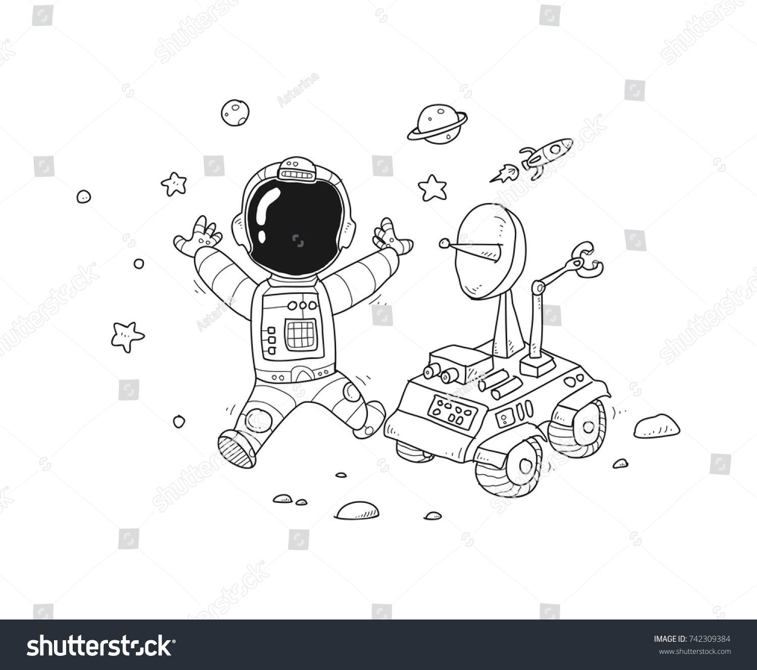 Astronaut Doodle Stock Vector (Royalty Free) 742309384