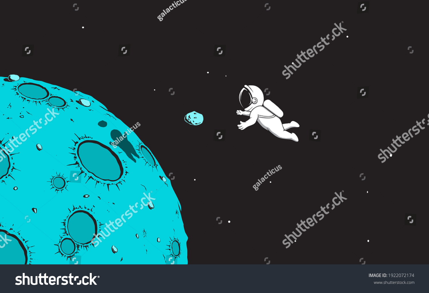 Astronaut Zero Gravity Catching Mini Asteroidvector Stock Vector