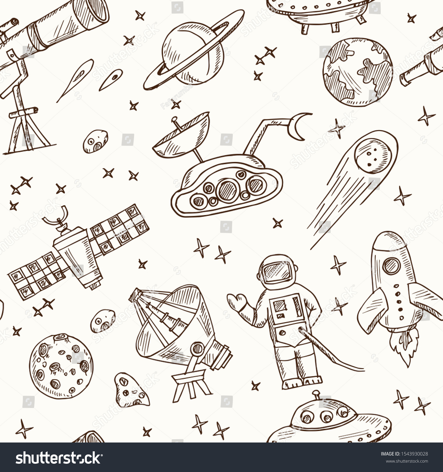 Astronomy Hand Drawn Doodle Seamless Pattern Stock Vector (Royalty Free ...