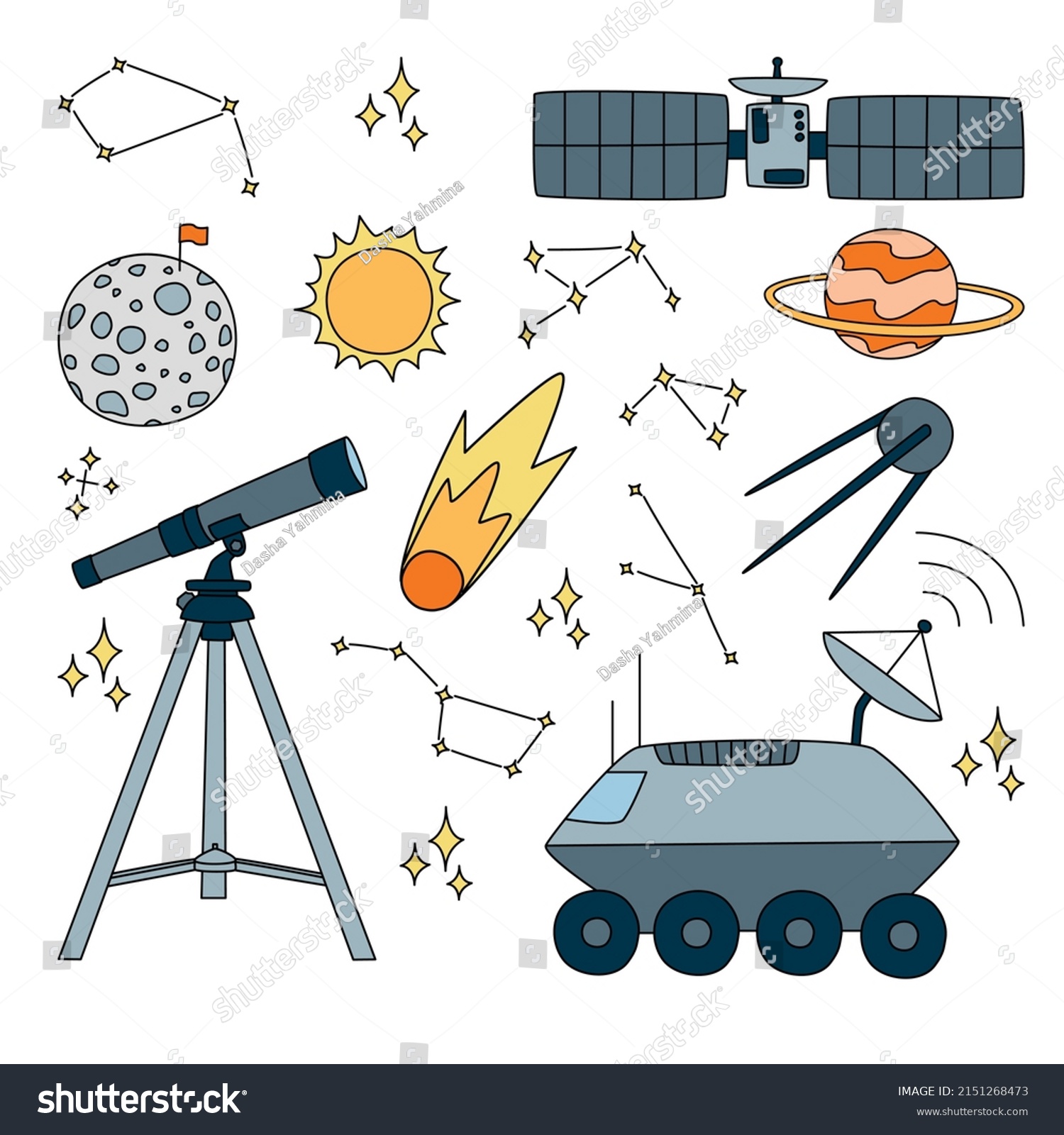 Astronomy Objects Illustrations Set School Subject Stock Vector ...