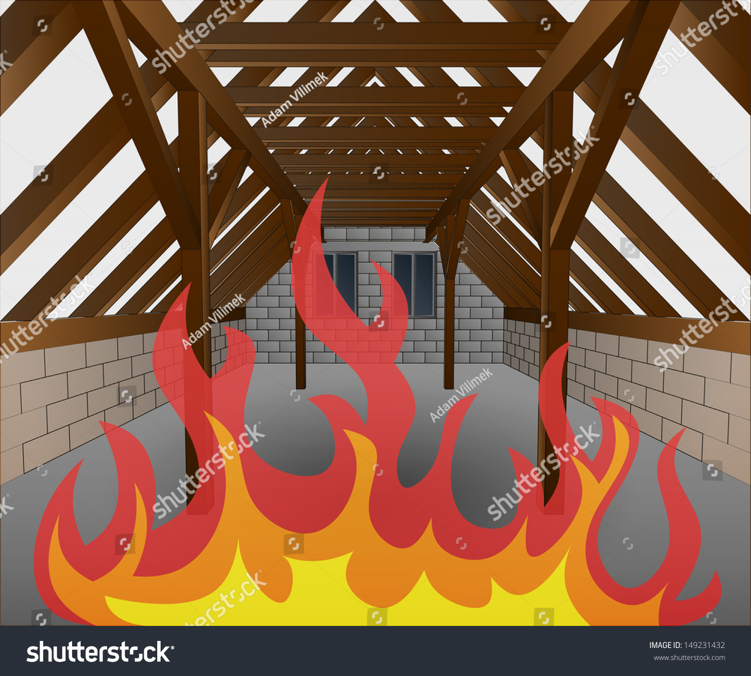 Attic Under Construction Fire Flames Vector : image vectorielle de ...
