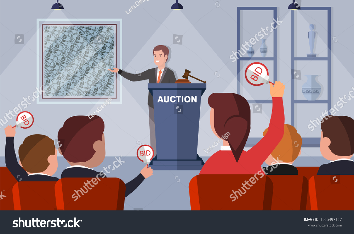 Auction Process Man Vector Illustration Stock Vector (Royalty Free ...