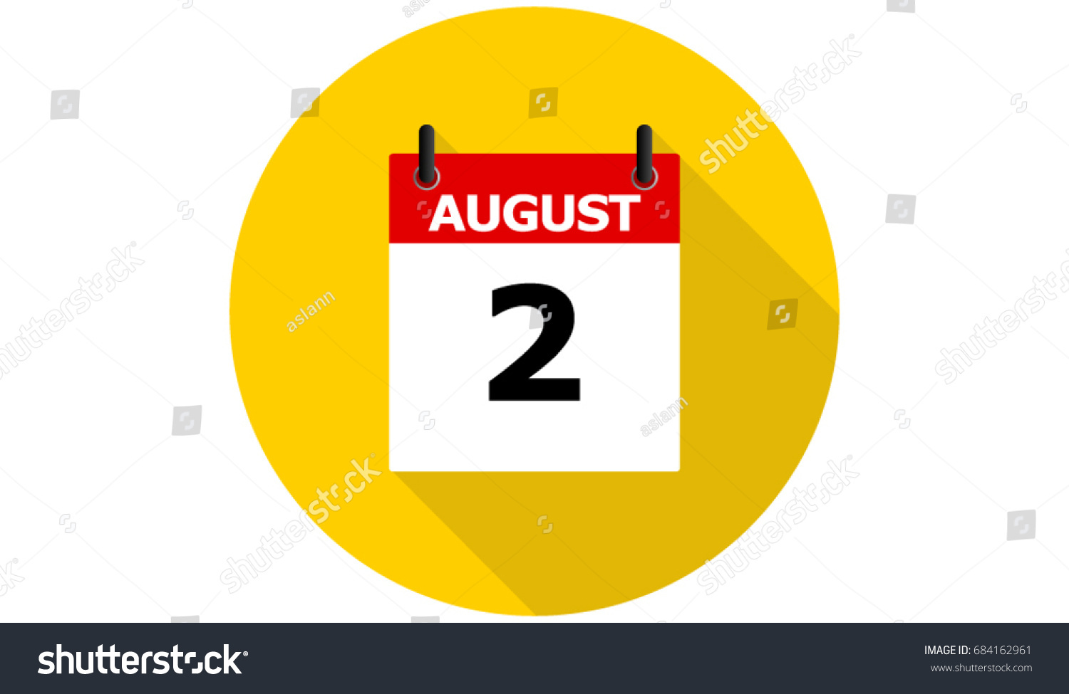 August 2 Yellow Calendar Vector Flat Stock Vector (Royalty Free ...
