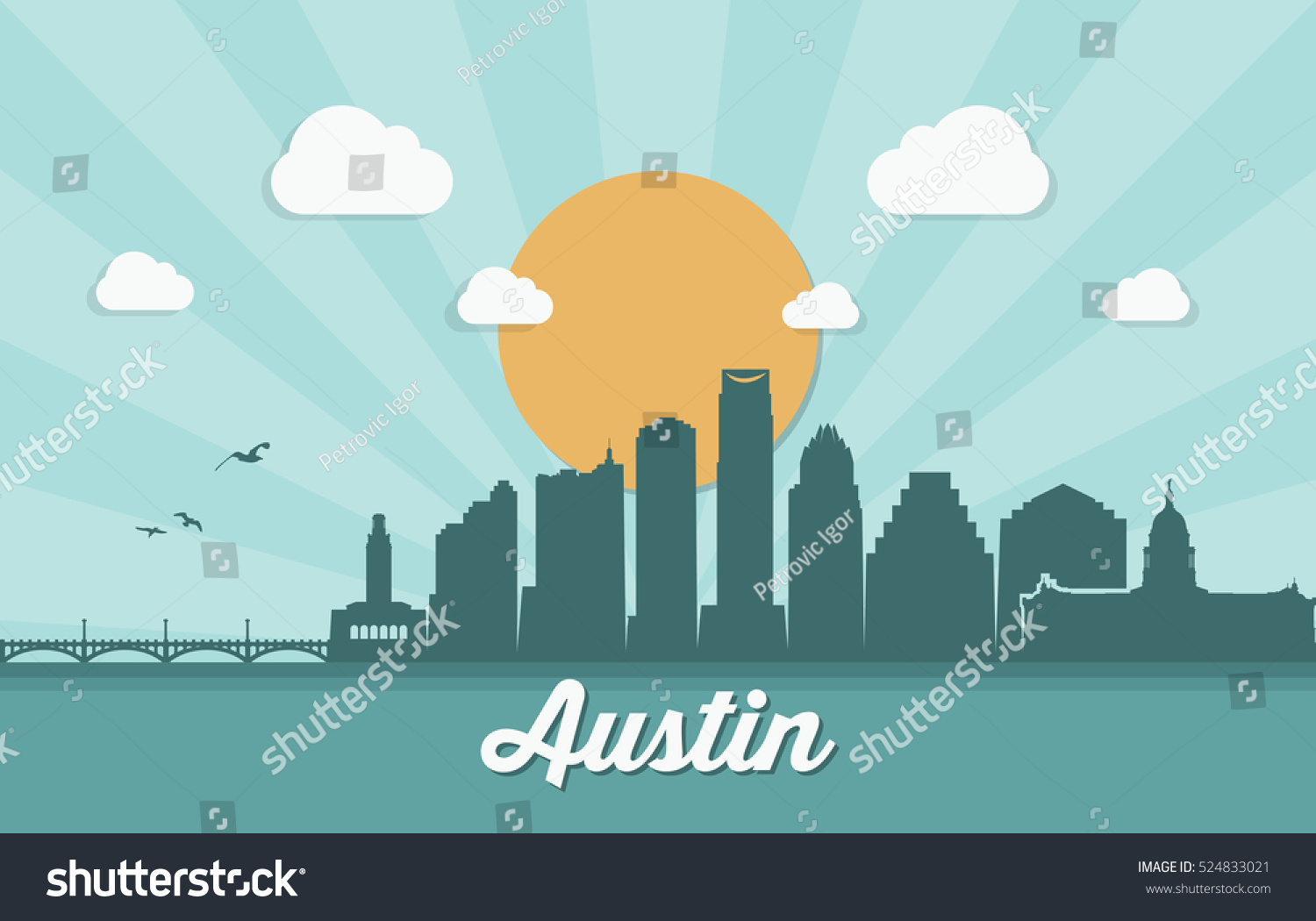 Austin Skyline Vector Illustration: เวกเตอร์สต็อก (ปลอดค่าลิขสิทธิ์ ...