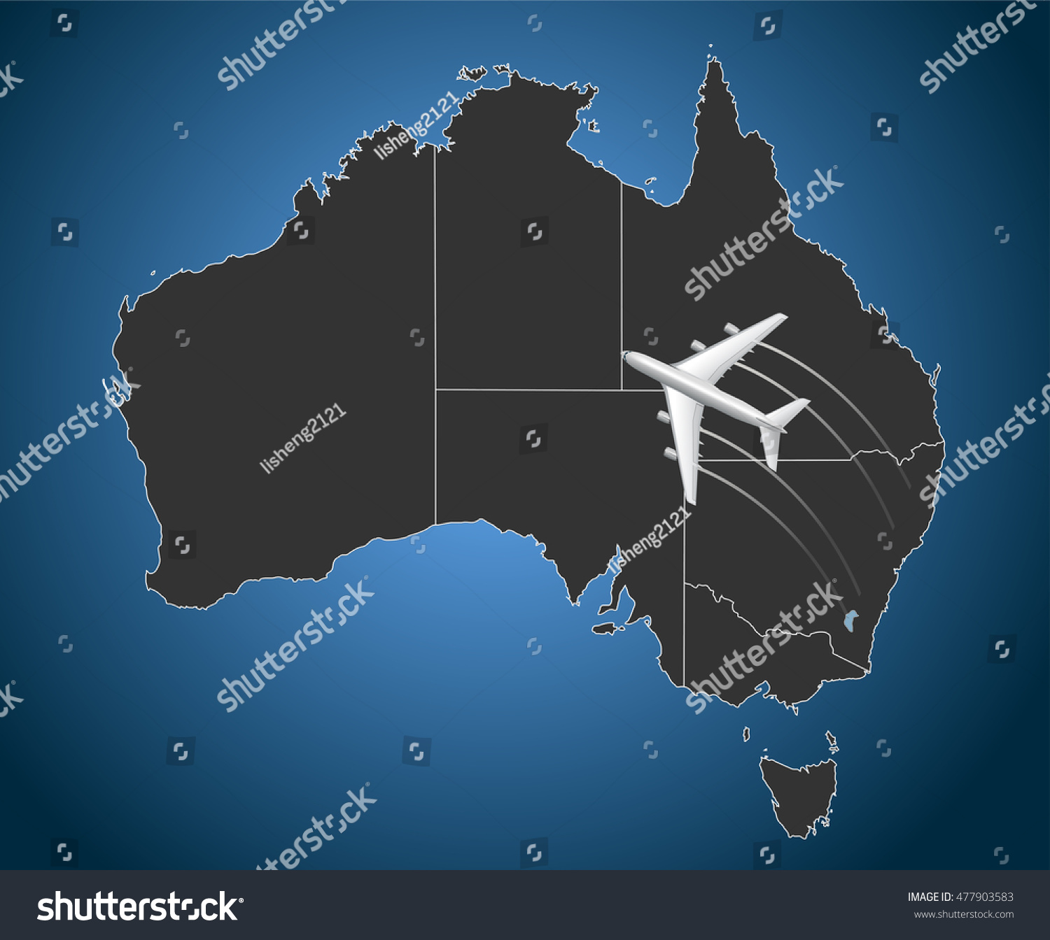 Australia Airlinemapflight Stock Vector (Royalty Free) 477903583
