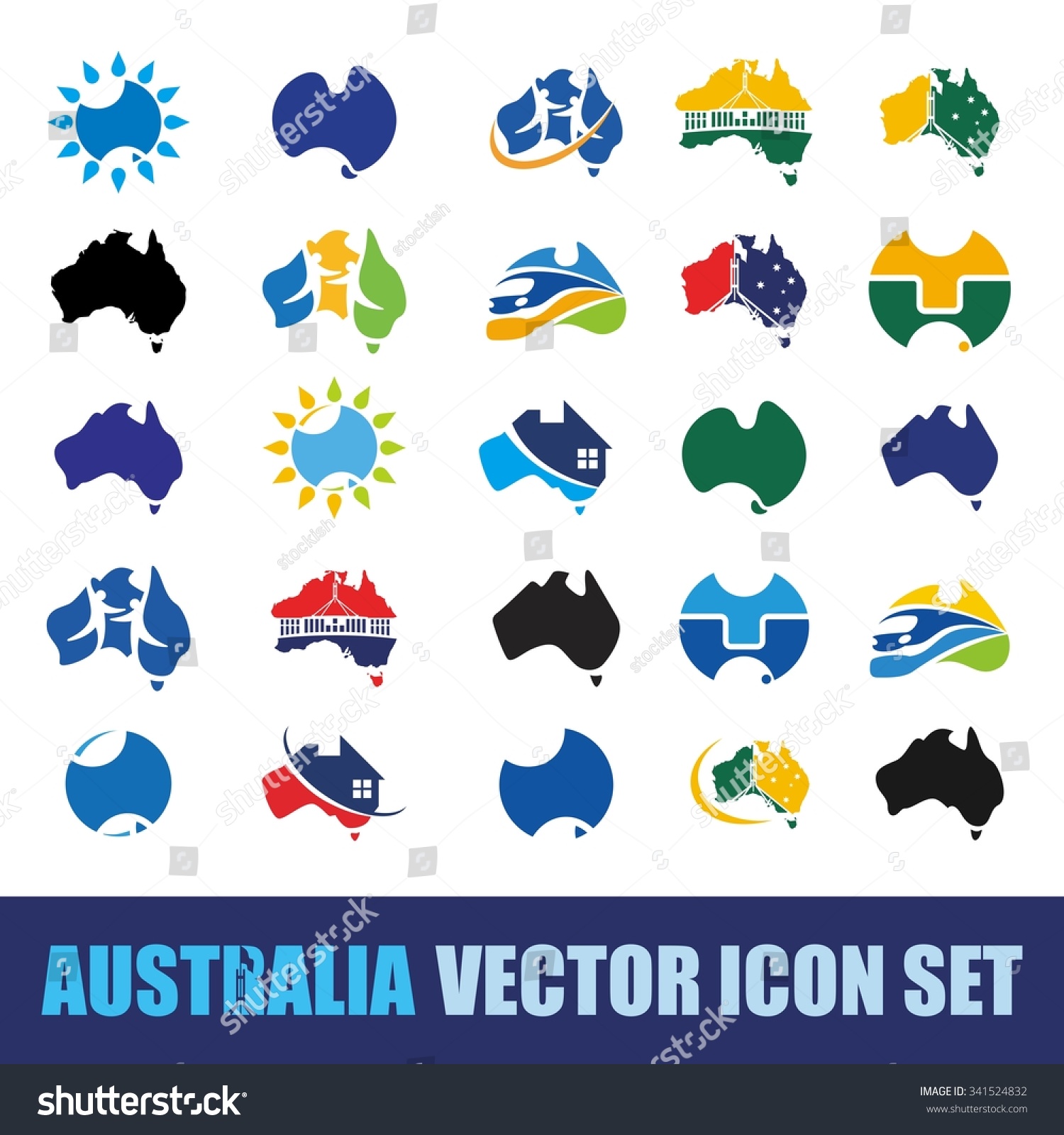 Australia Logo Set Vector Icon Stock Vector 341524832 - Shutterstock