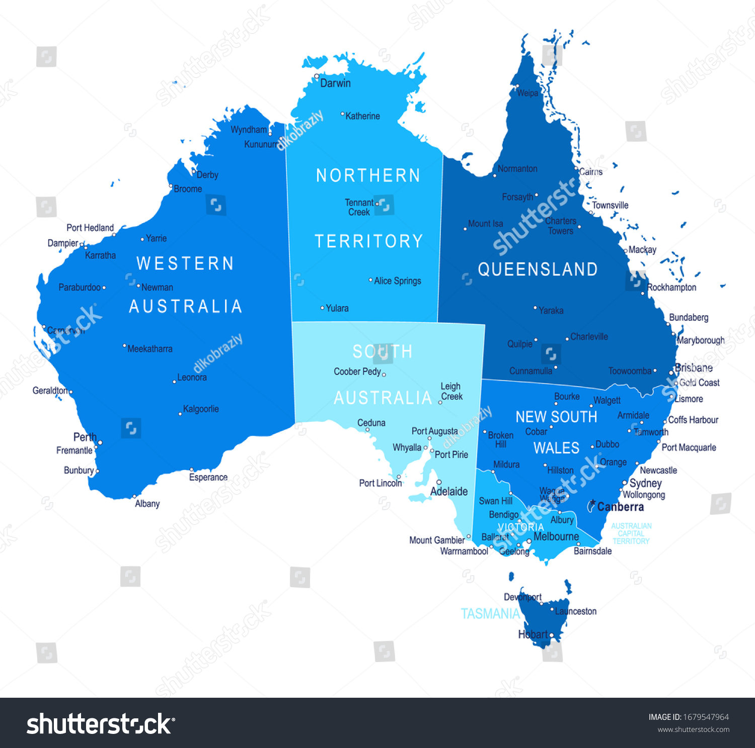 Australia Map Cities Regions Vector Illustration 库存矢量图（免版税）1679547964 ...
