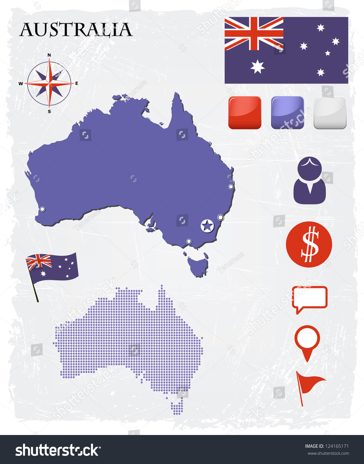Australia Map Icons Buttons Set Stock Vector (Royalty Free) 124165171