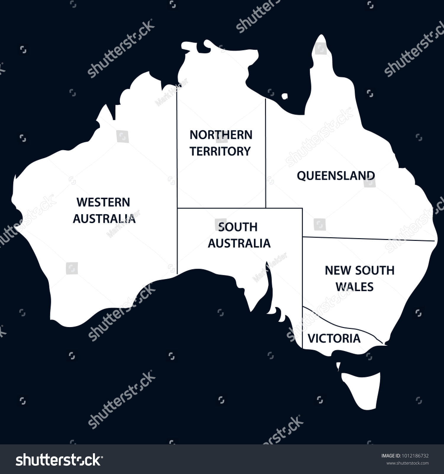 Australia Map States Stock Vector (Royalty Free) 1012186732