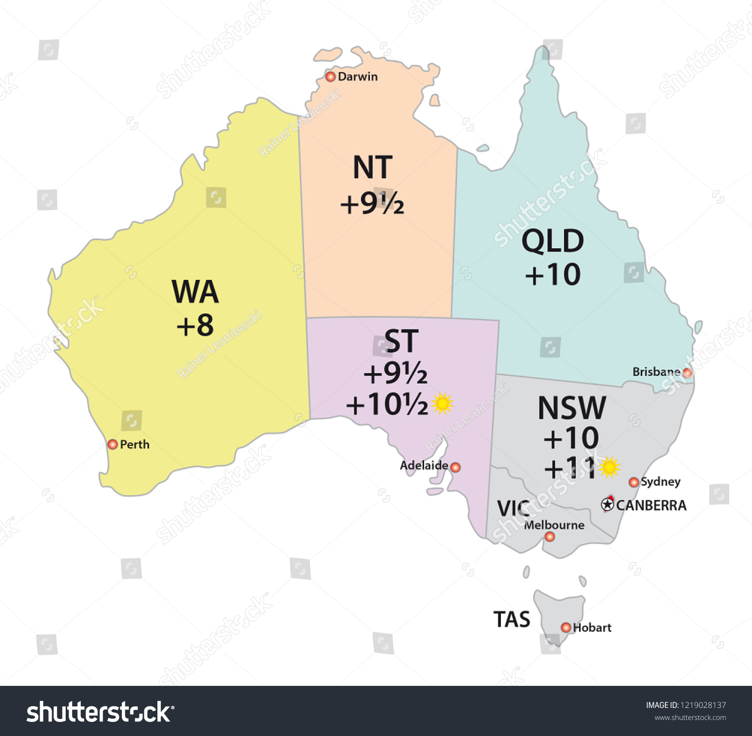 Australia Uses Three Main Time Zones Stock Vector (Royalty Free ...