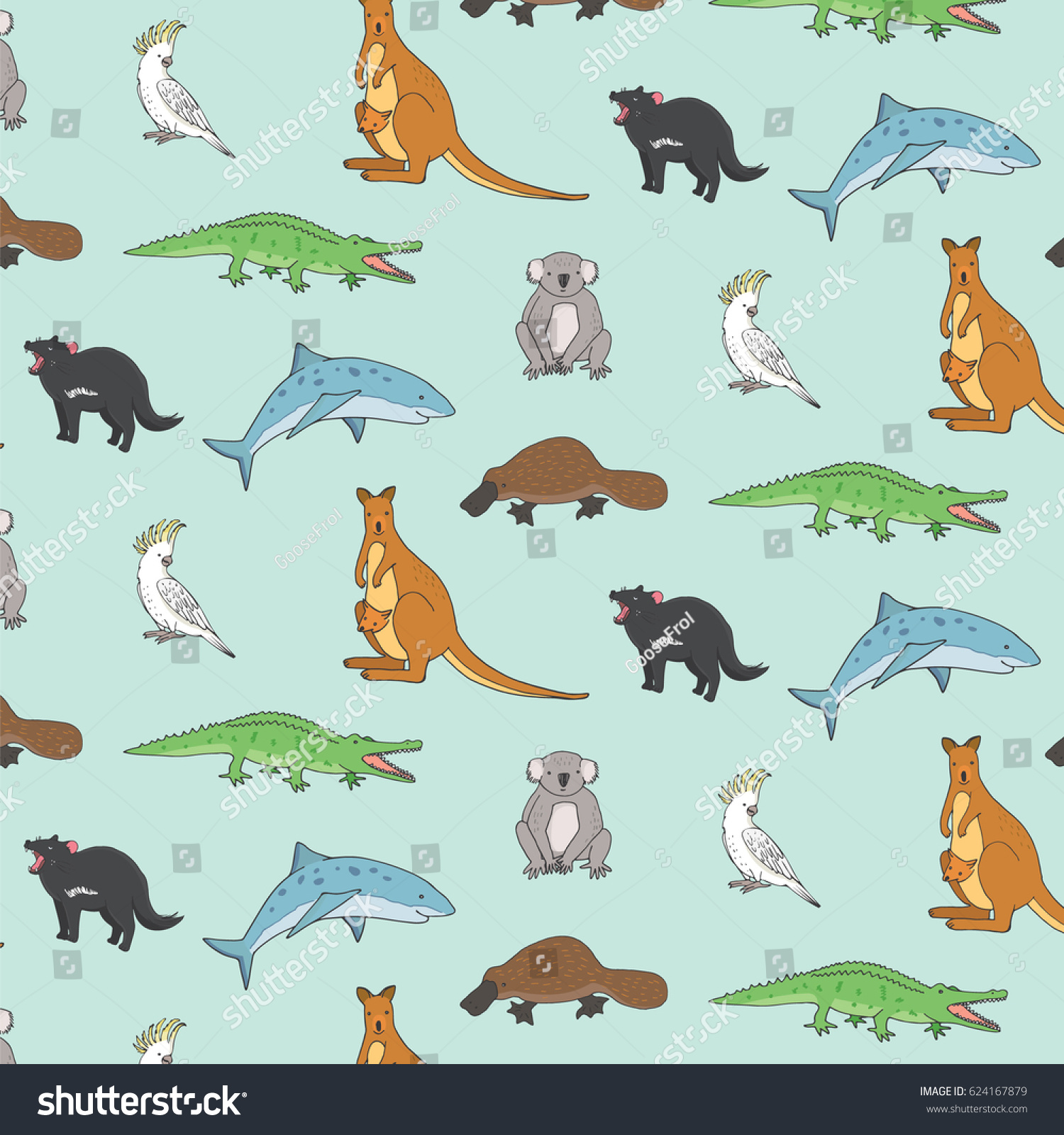 Australian Animals Doodle Zoo Vector Pattern: เวกเตอร์สต็อก (ปลอดค่า ...