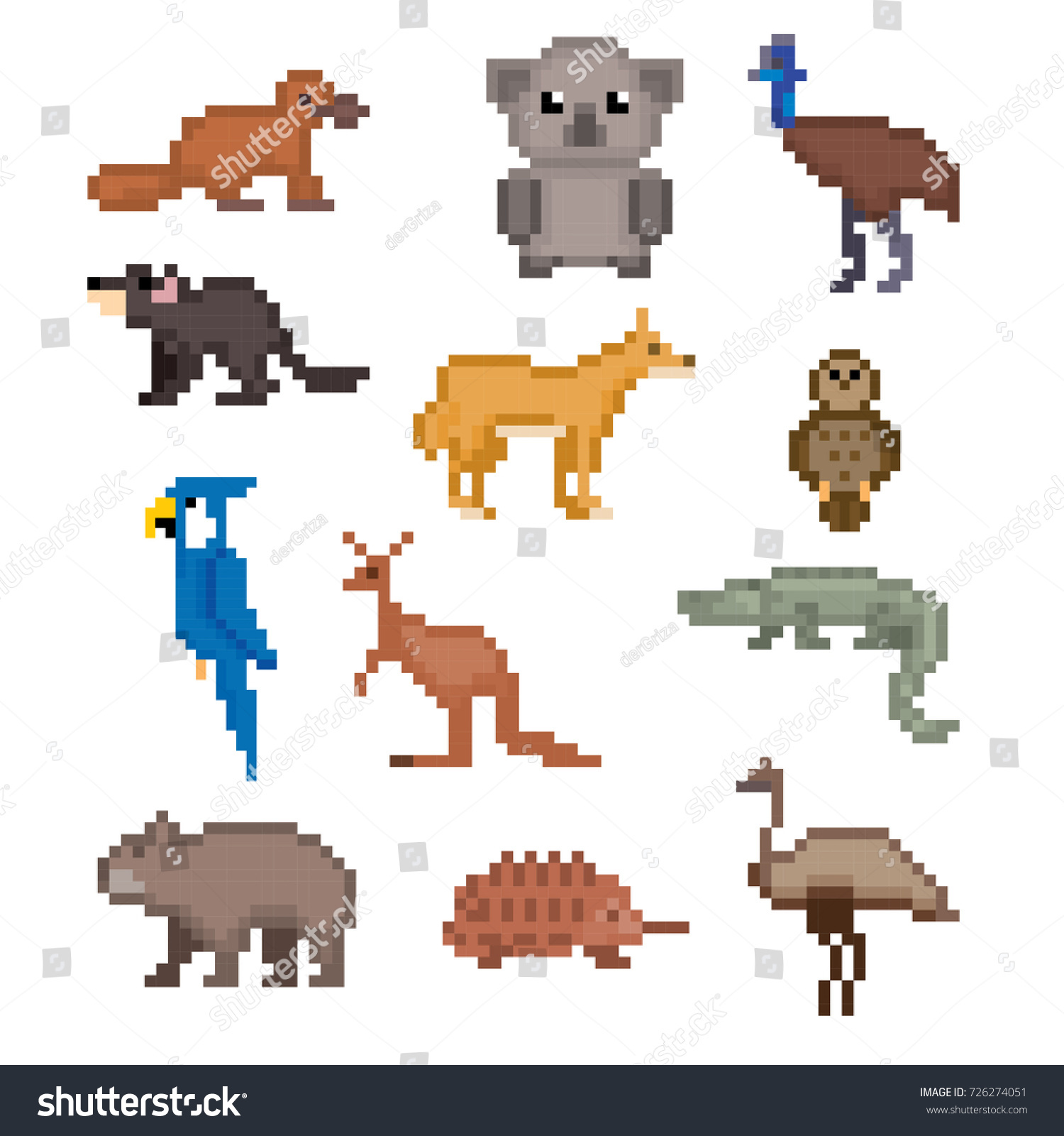 Australian Animals Icons Set Pixel Art Stock Vector (Royalty Free ... Australian Animals Icons Set Pixel Art Stock Vector (Royalty Free ...