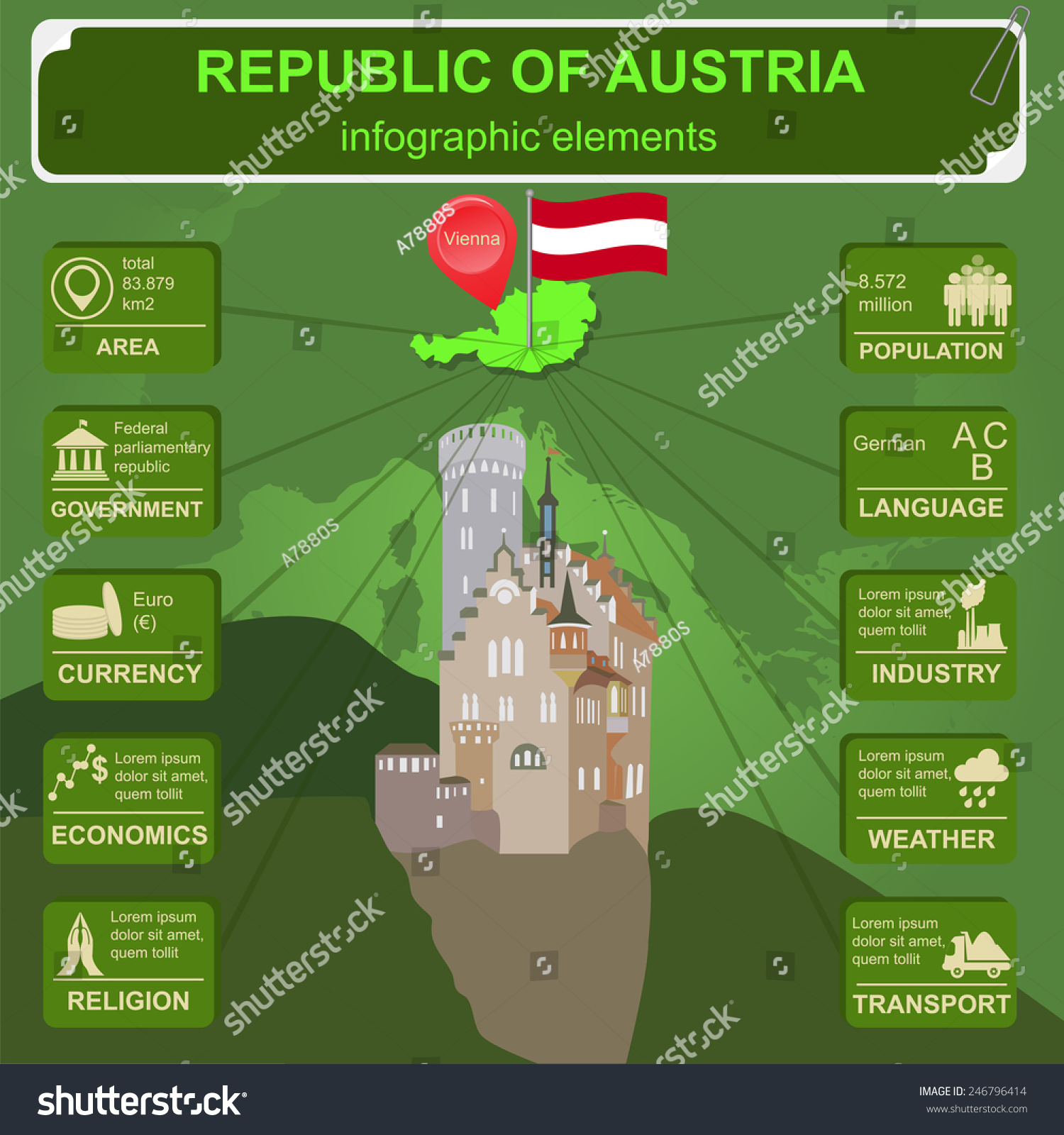Austria Infographics Statistical Data Sights Vector: vector de stock ...