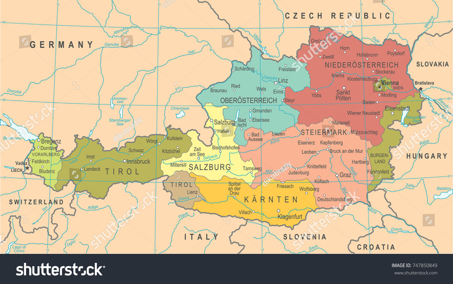 Austria Map Detailed Vector Illustration Stock Vector (Royalty Free ...