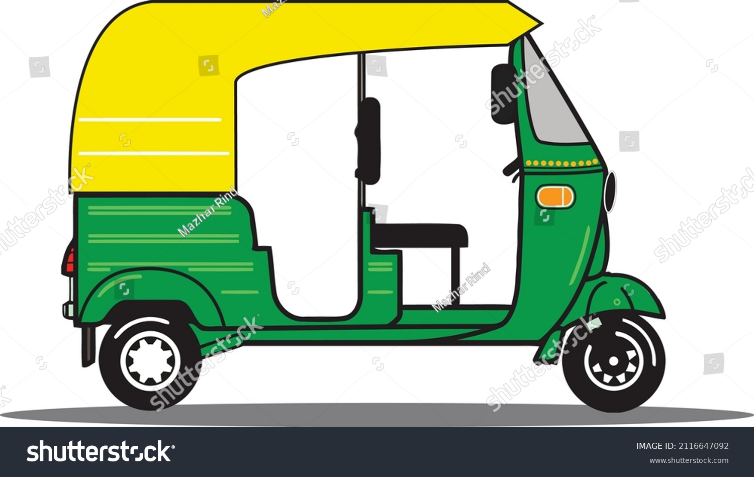 Auto Rickshaw Side View Green Yellow Stock Vector (Royalty Free) 2116647092