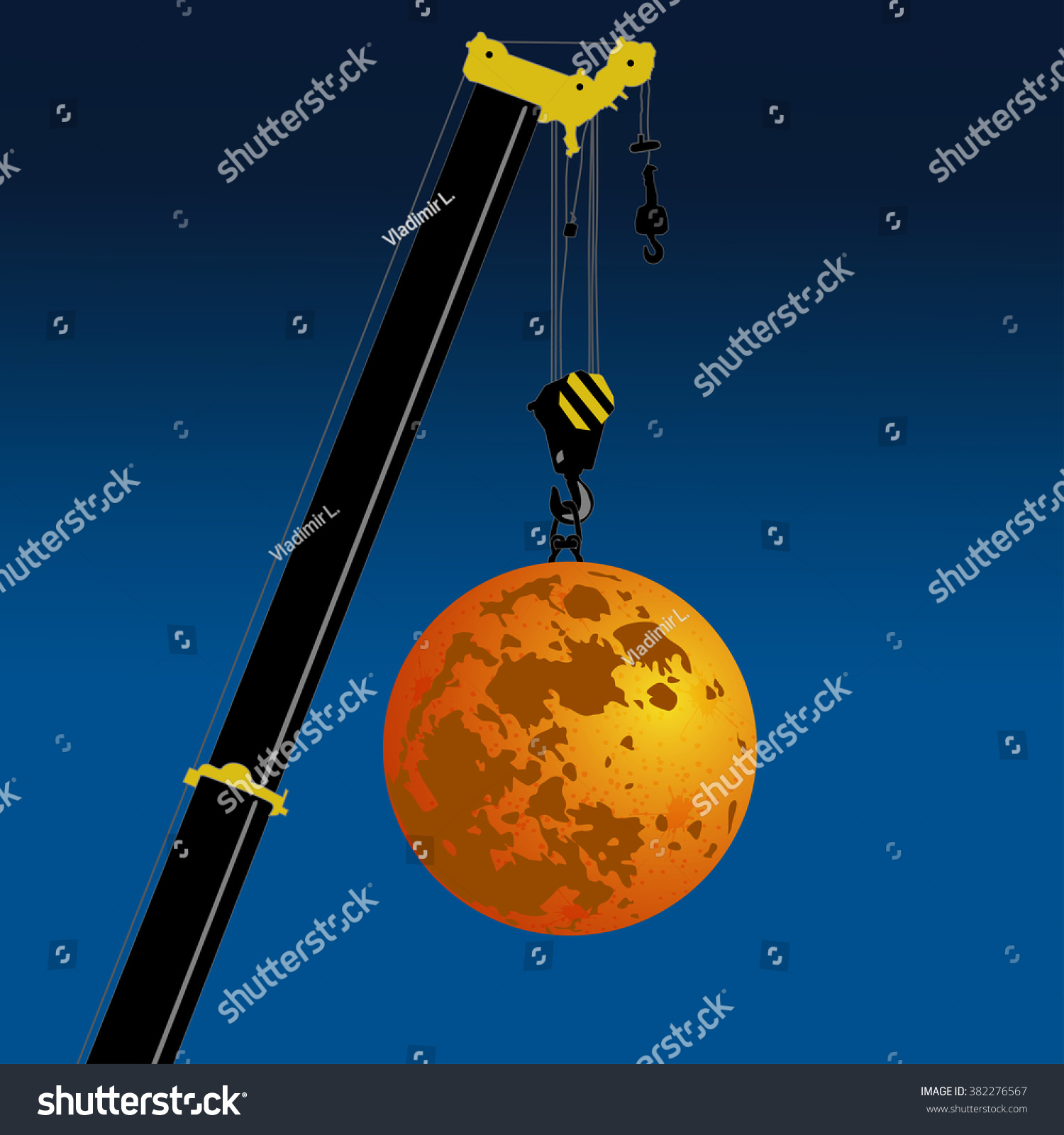 Autocrane Lifts Moon Vector Illustration: vector de stock (libre de ...