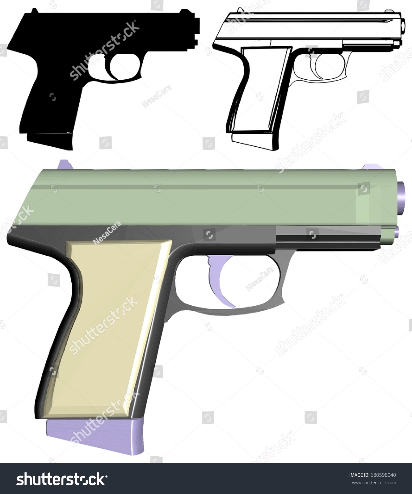 Automatic Handgun Pistol Vector Stock Vector (Royalty Free) 680598040