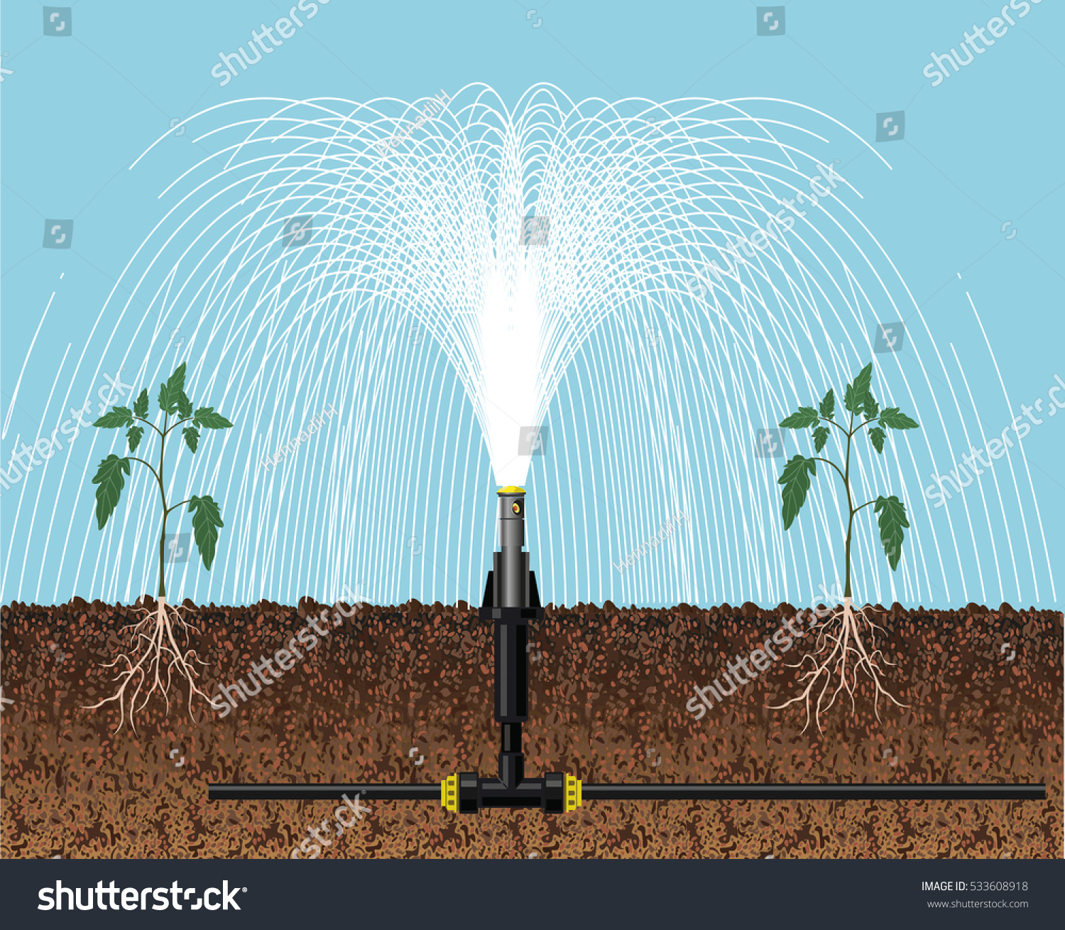 Automatic Irrigation Sprinklers Vector Illustration Stock Vector ...