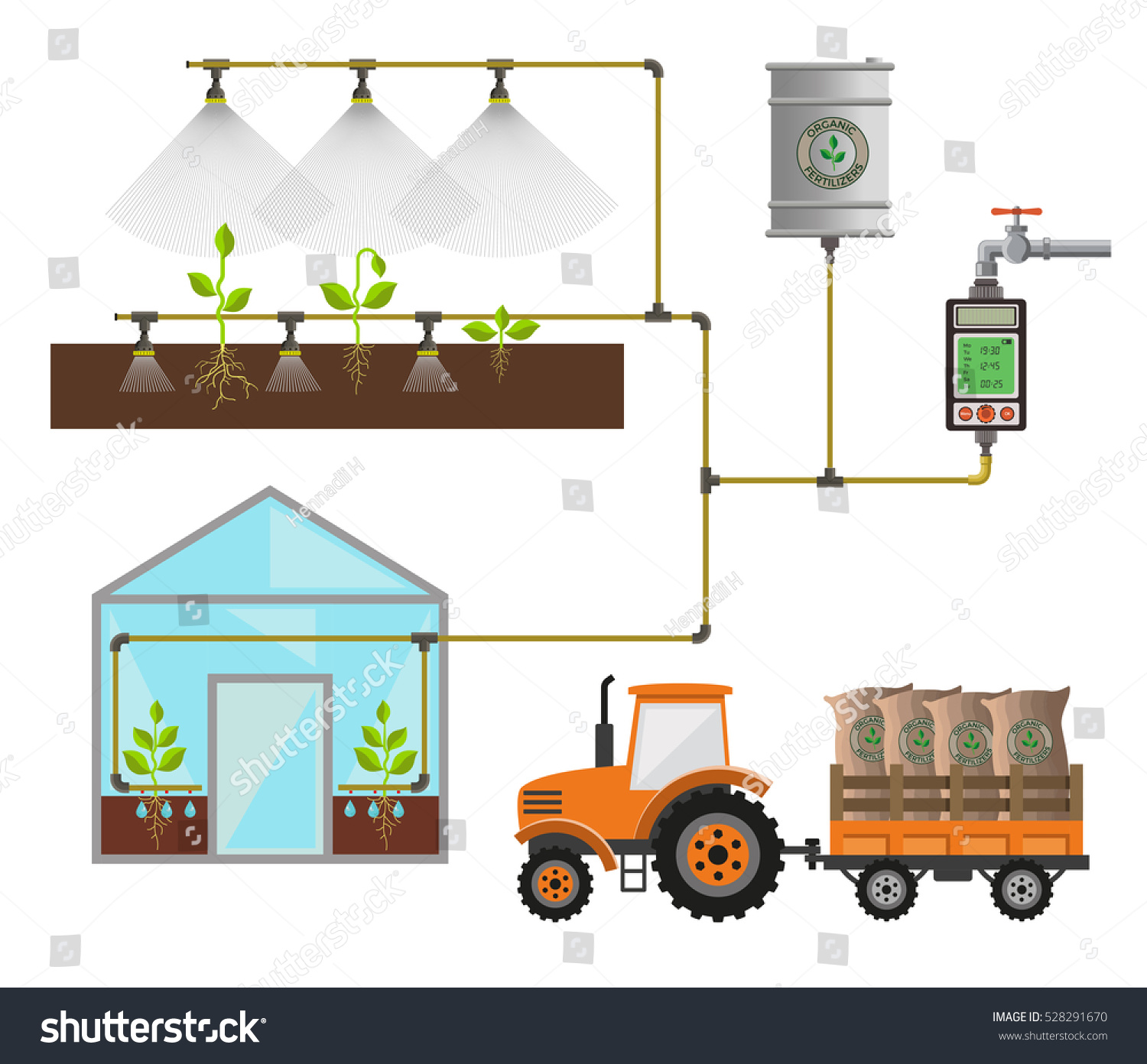 Automatic Plant Watering System Vector Illustration Stock Vector ...