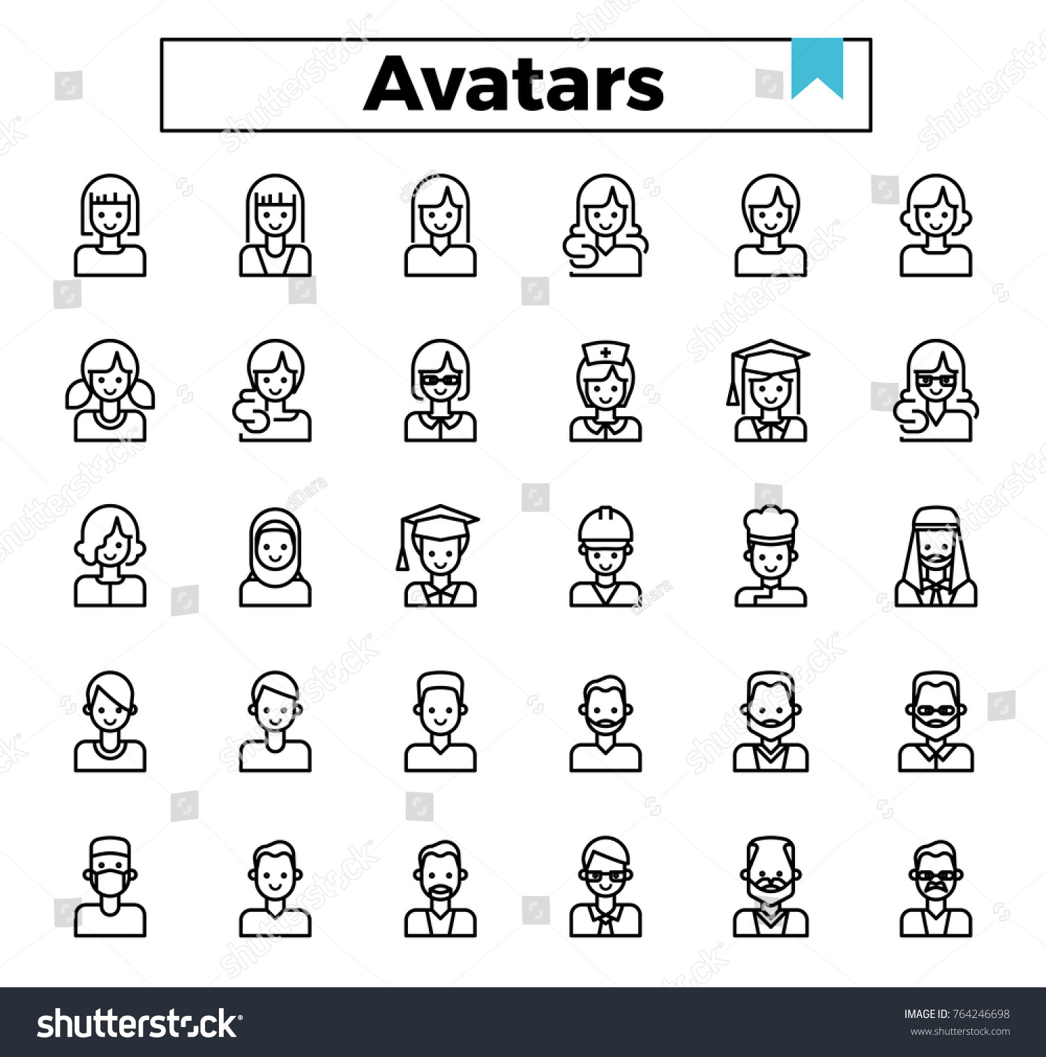 Avatar Outline Icon Set Stock Vector (Royalty Free) 764246698 ...
