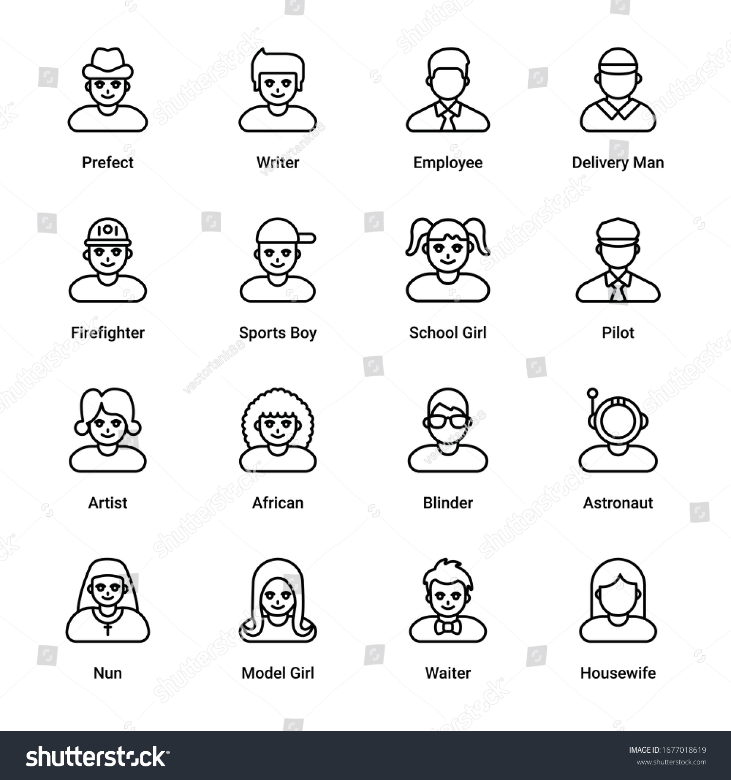 Avatar Outline Icons Stroke Vector Stock Vector (Royalty Free) 1677018619