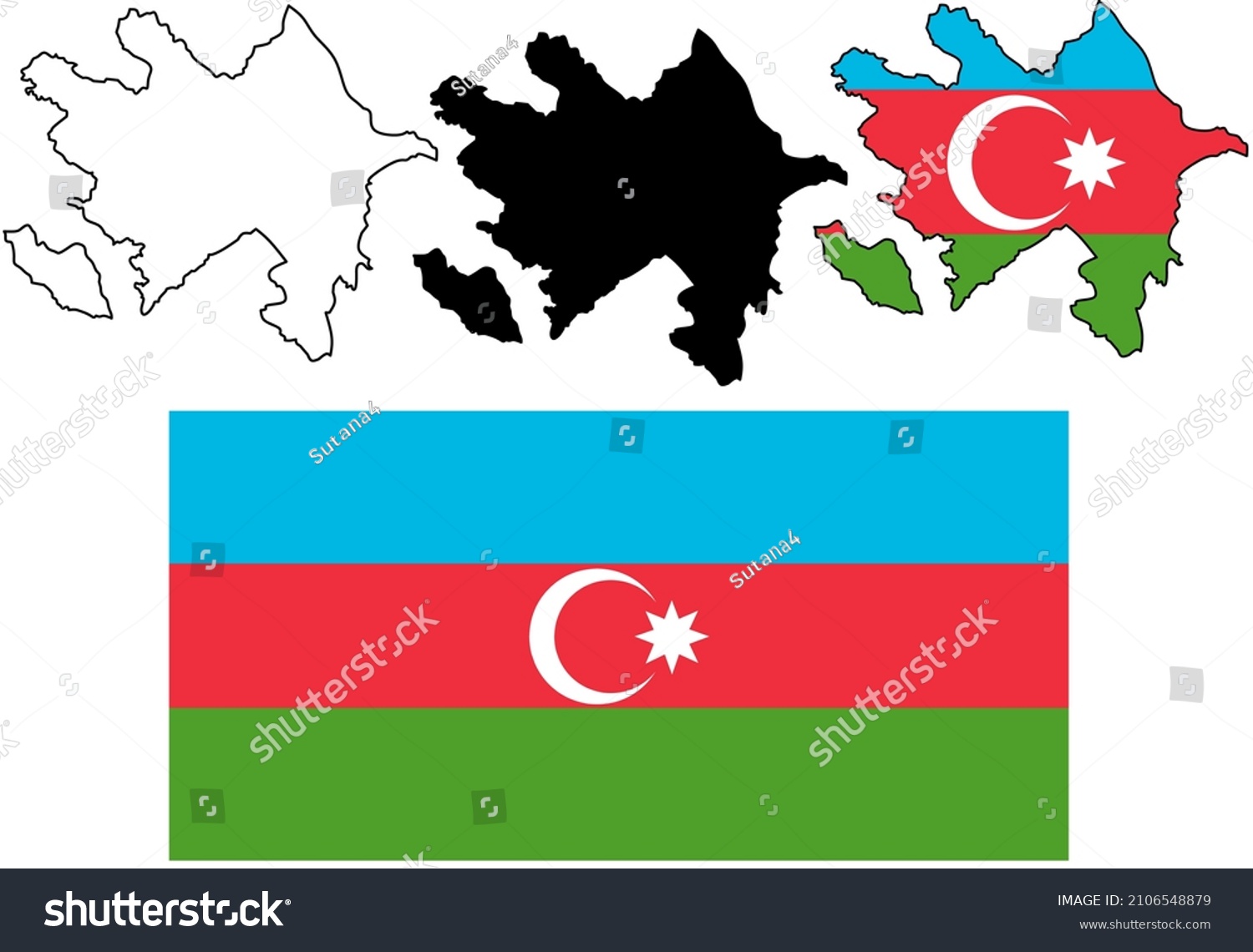 Azerbaijan Map Flag Set Vector Stock Vector (Royalty Free) 2106548879 ...