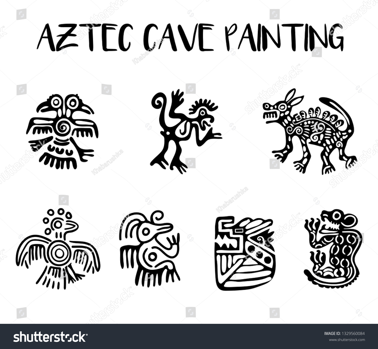 Aztec Cave Painting Elements Set Isolated: เวกเตอร์สต็อก (ปลอดค่า ...