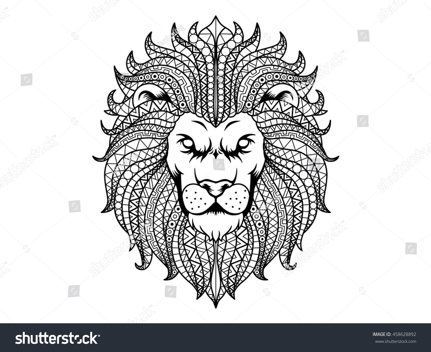 Aztec Lion Head Line Art: vector de stock (libre de regalías) 458628892